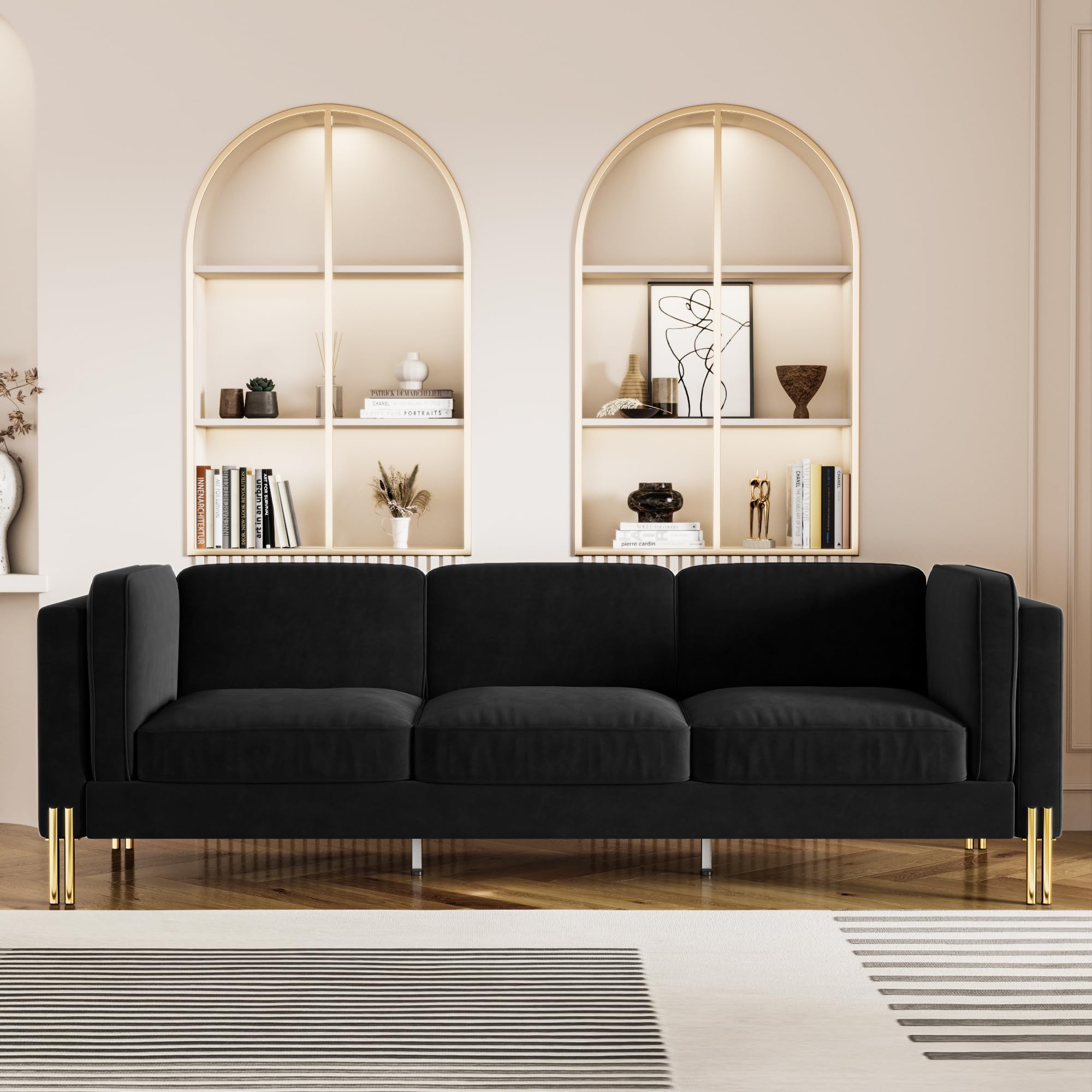 Lostcat 94" Velvet Sofa, 94" Sofa Chesterfield Velvet Upholstered Mid ...