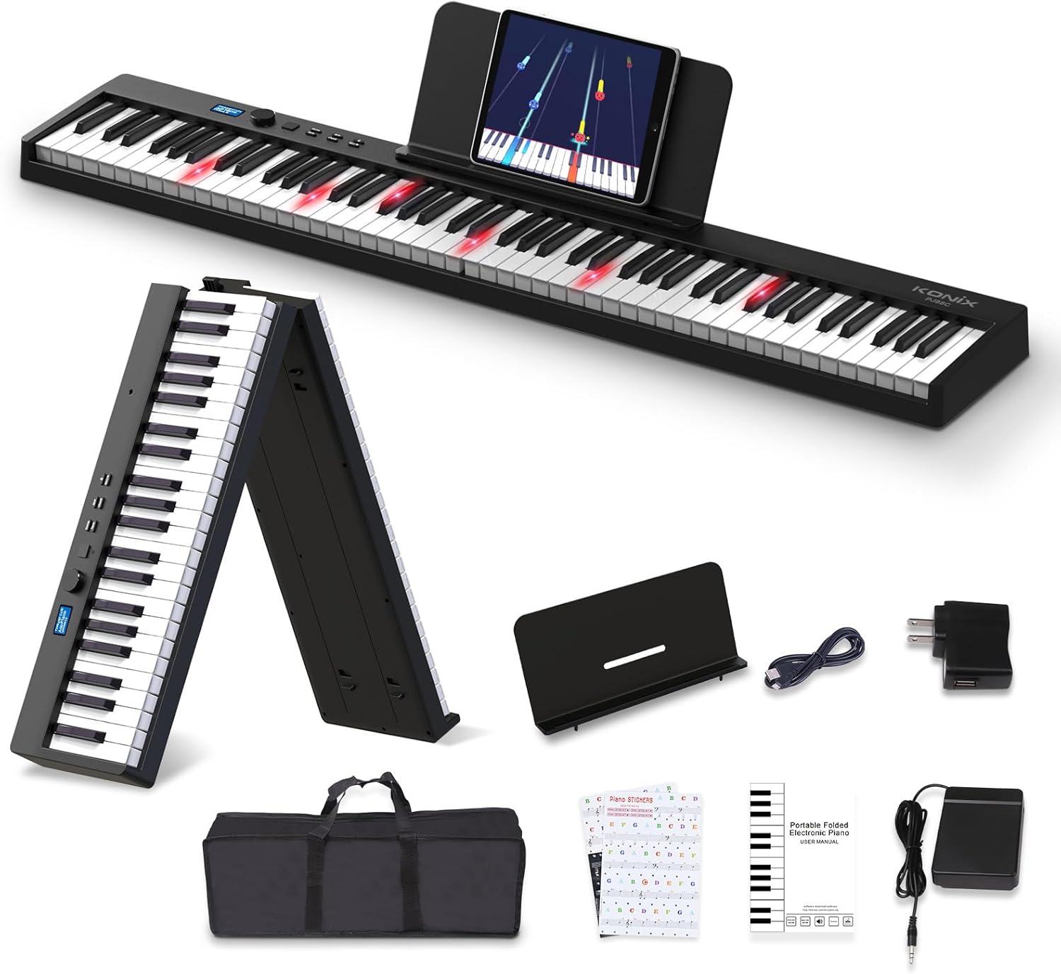 Amazon.com: KONIX Folding Piano Keyboard, 88 Keys Full Size Semi ...