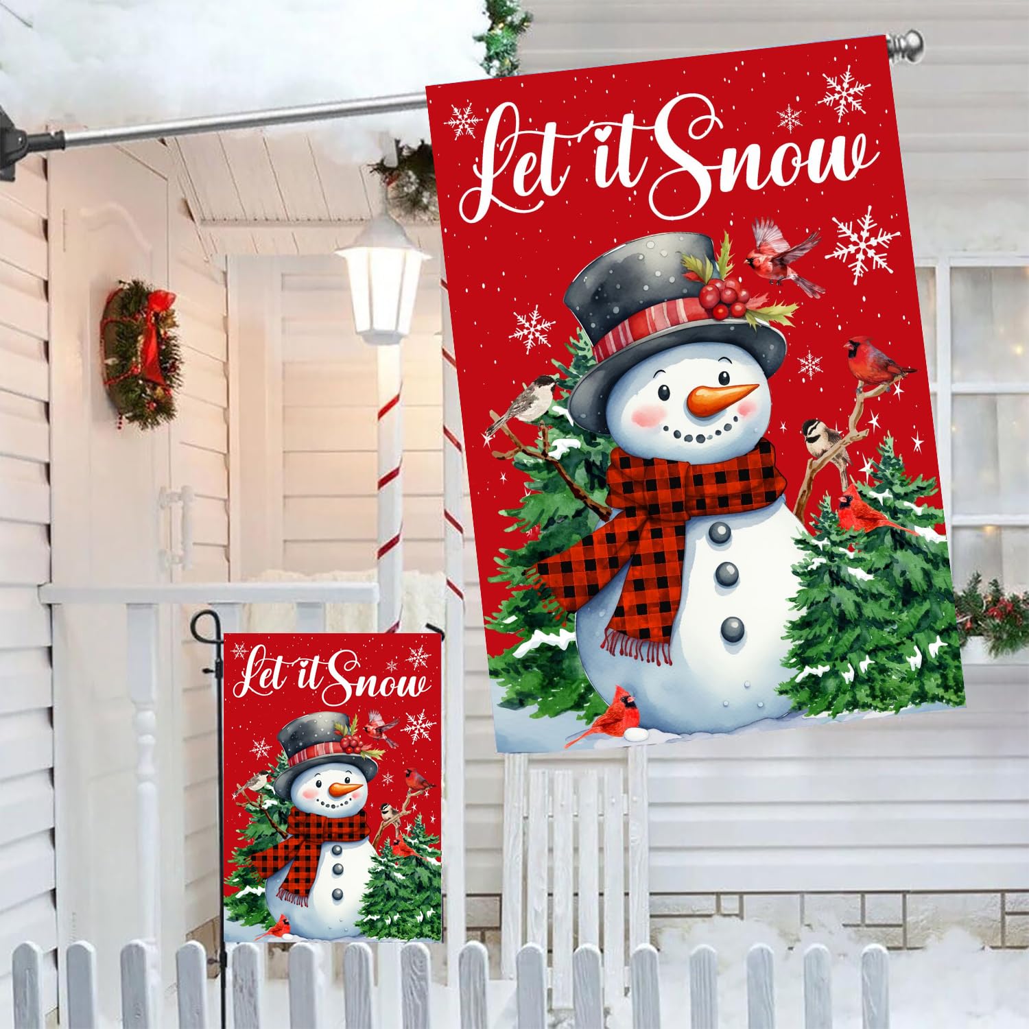Amazon.com : 4SEASONS POD Snowman Christmas Winter Flag, Cardinal ...
