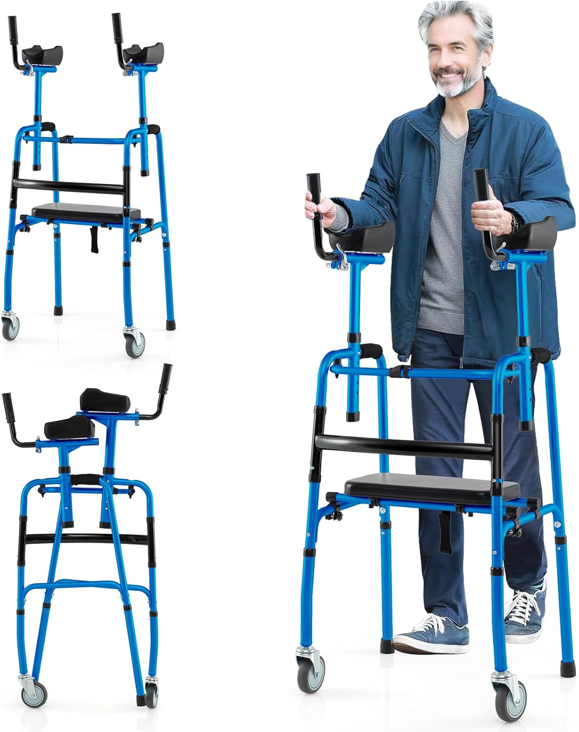 Goplus Folding Walker, 450 Lbs Foldable Standard Walker with 5'' Wheels ...