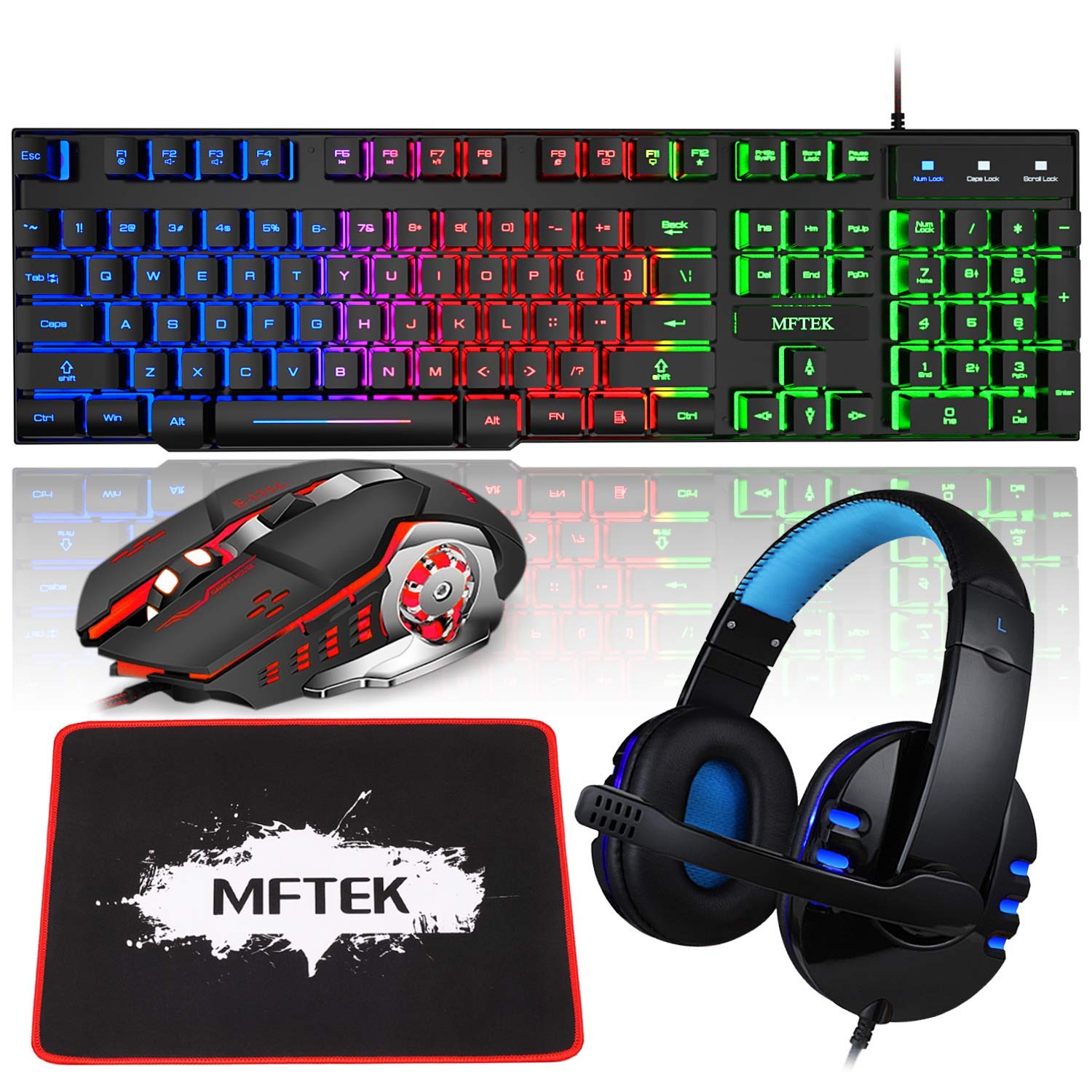 Buy MFTEK RGB Rainbow Backlit Gaming Keyboard and Mouse Combo, Blue ...