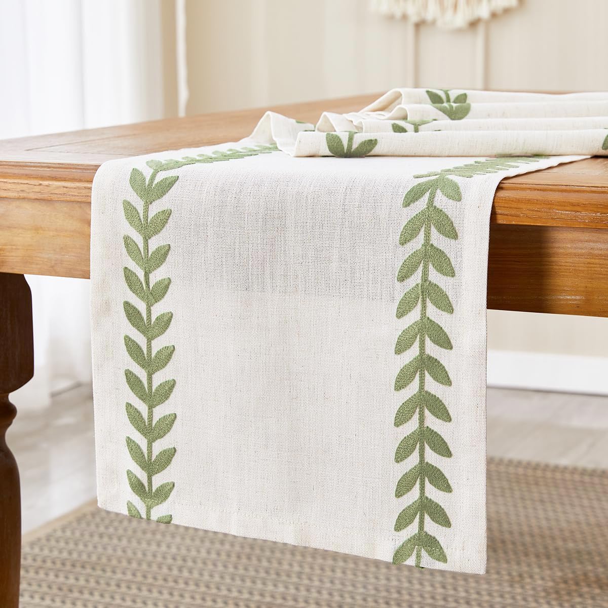 Amazon.com: Aoztio Rustic Style Embroidered Table Runner, 13x36 Inch Irregular Willow Leaf Table ...