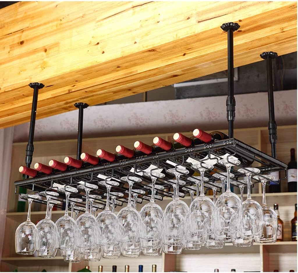 Amazon.com: FLEAGE Ceiling Hanging Metal Black Stemware Rack Bar ...