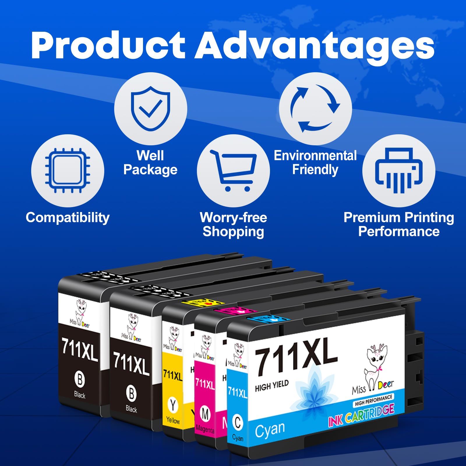 Miss Deer 711XL Designjet Ink Cartridge(CZ133A) Replacement for 711 XL ...