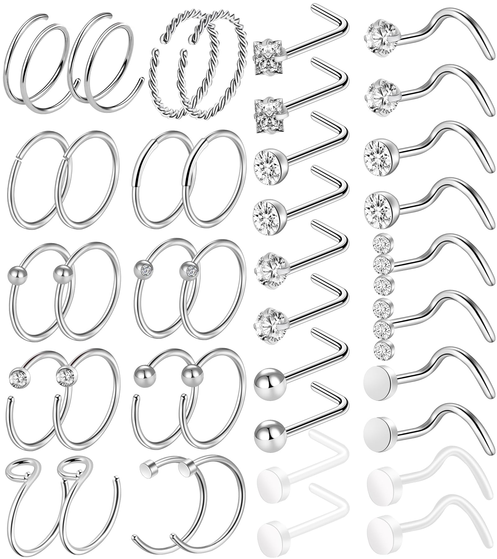 Snapklik.com : ONESING 40 Pcs Nose Rings - Hoops