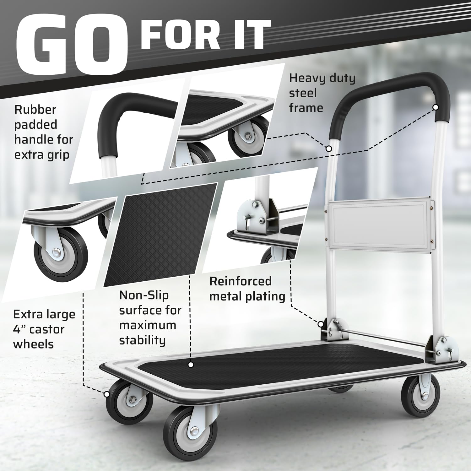 Snapklik.com : Upgraded Foldable Push Cart Dolly 330 Lbs Capacity ...