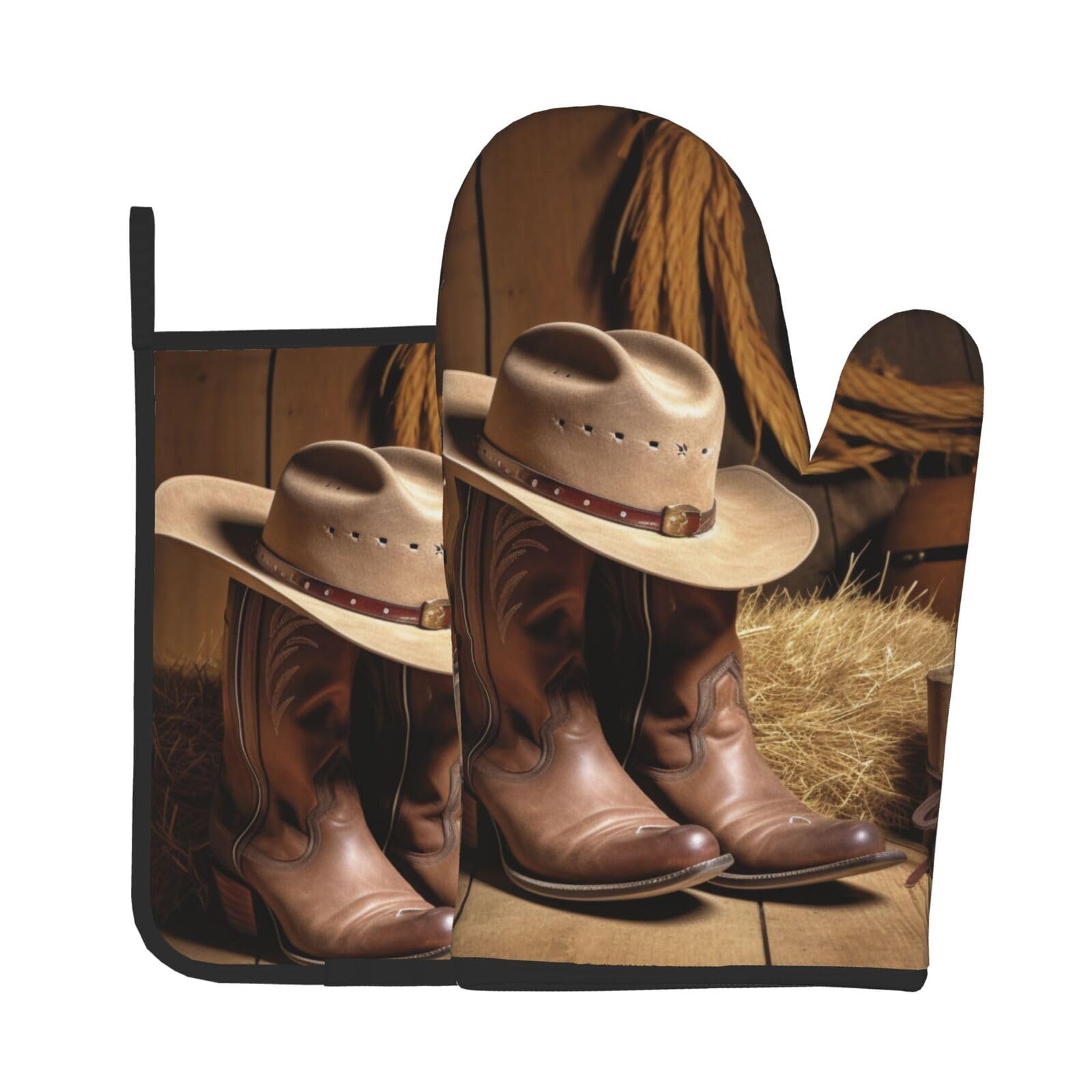 Amazon.com: Cowboy Hat Western Boot Heat Resistant Oven Mitts and Pot ...