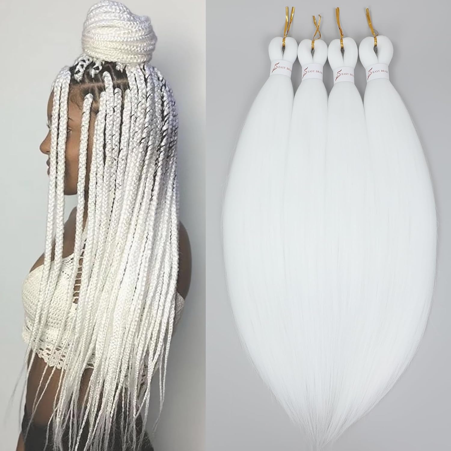 Amazon.com : Sakkou 22inch Pre Stretched White Braiding Hair 4pcs/pack ...