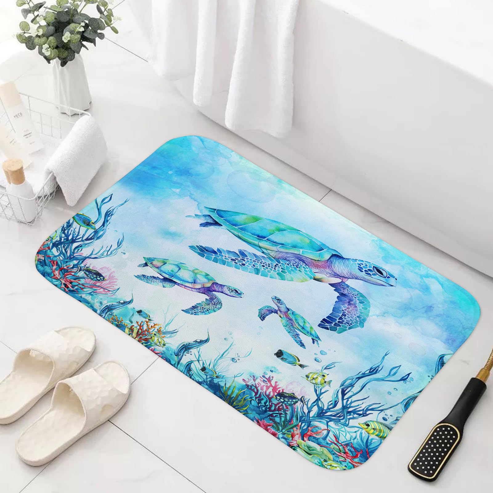 Amazon.com: Sanzugh Beach Sea Turtle Bath Mat Rug for Kids Bathroom ...