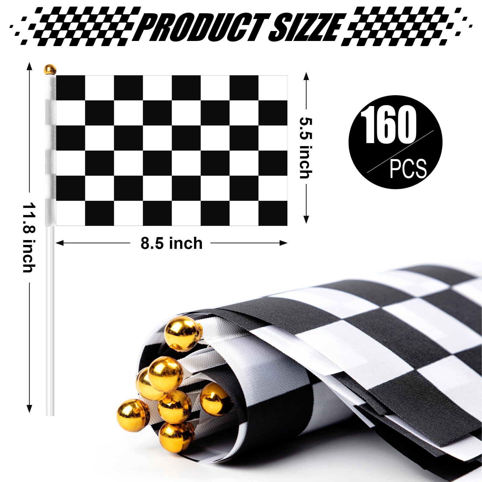 Snapklik.com : Checkered Flag, 160Pcs Black And White Racing Stick Flag ...