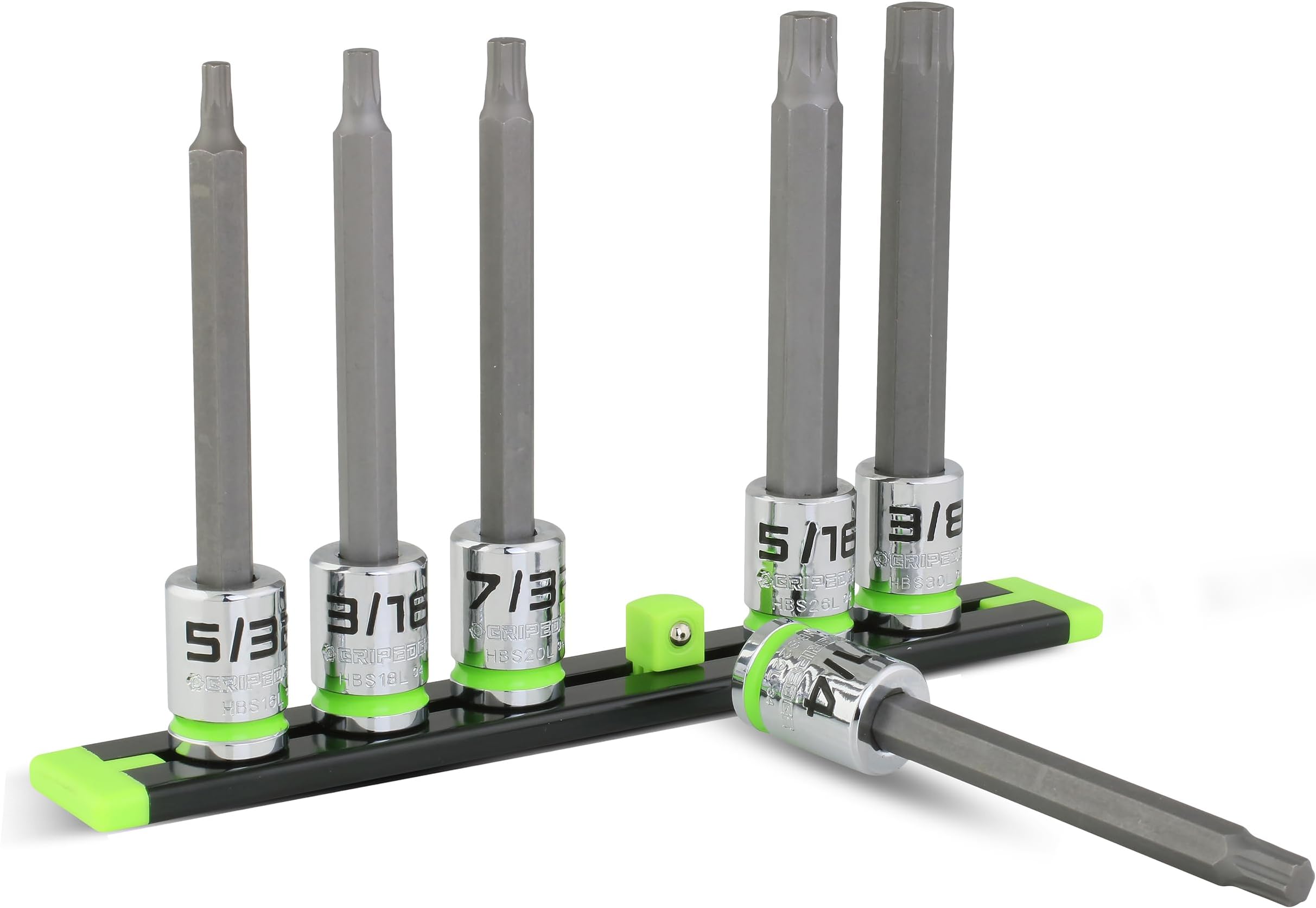 GRIPEDGE HEX Bit Socket Set | 6-PC - 3/8'' Drive Long SAE RPT Hex ...