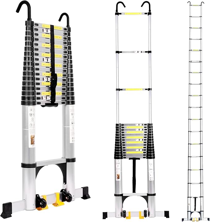FEETE 26FT Telescoping Ladder, Aluminium Extension Ladder w/Triangle ...