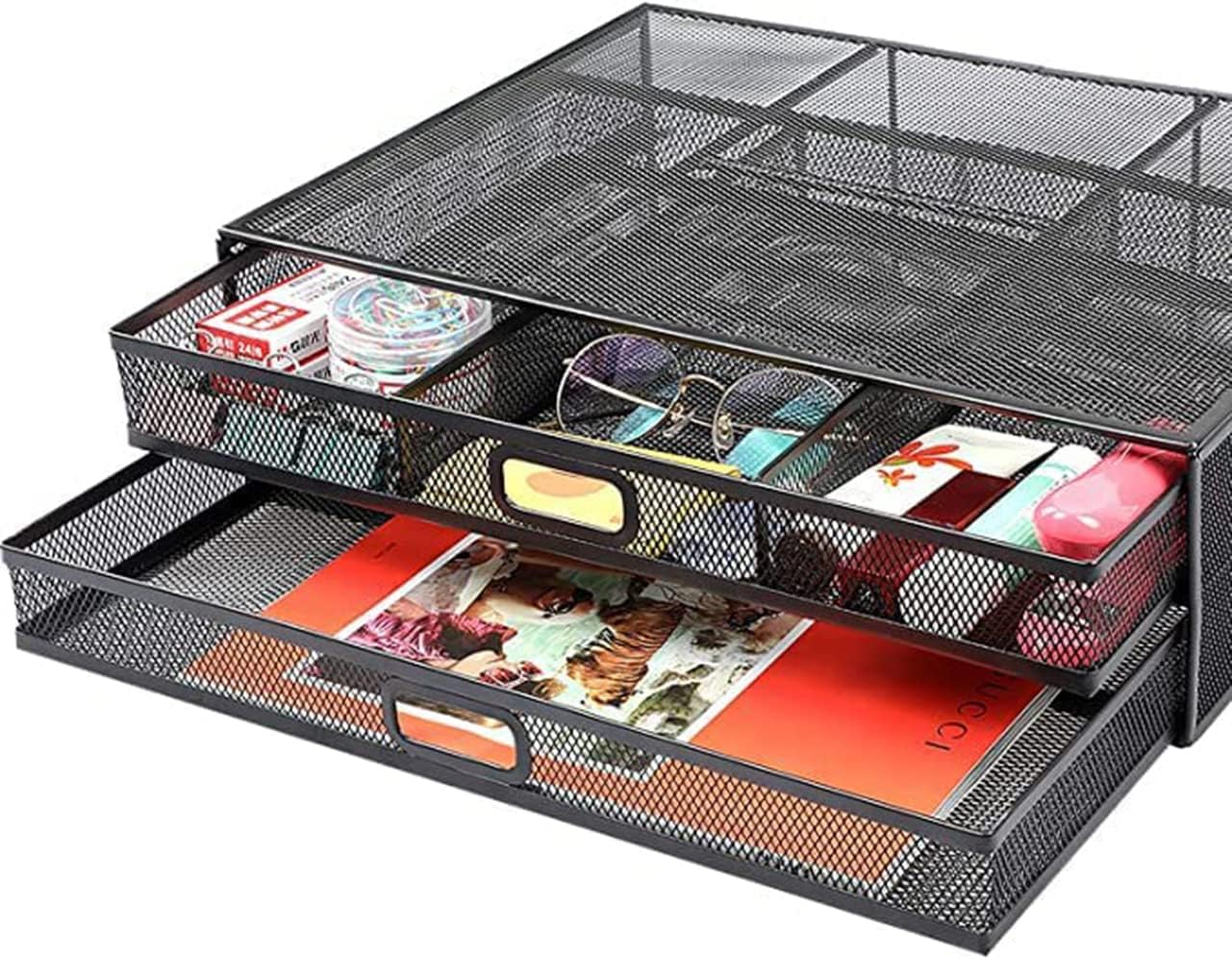 Gonice Metal Mesh Monitor Stand Riser with 2 Drawers,Ergonomic Desk ...