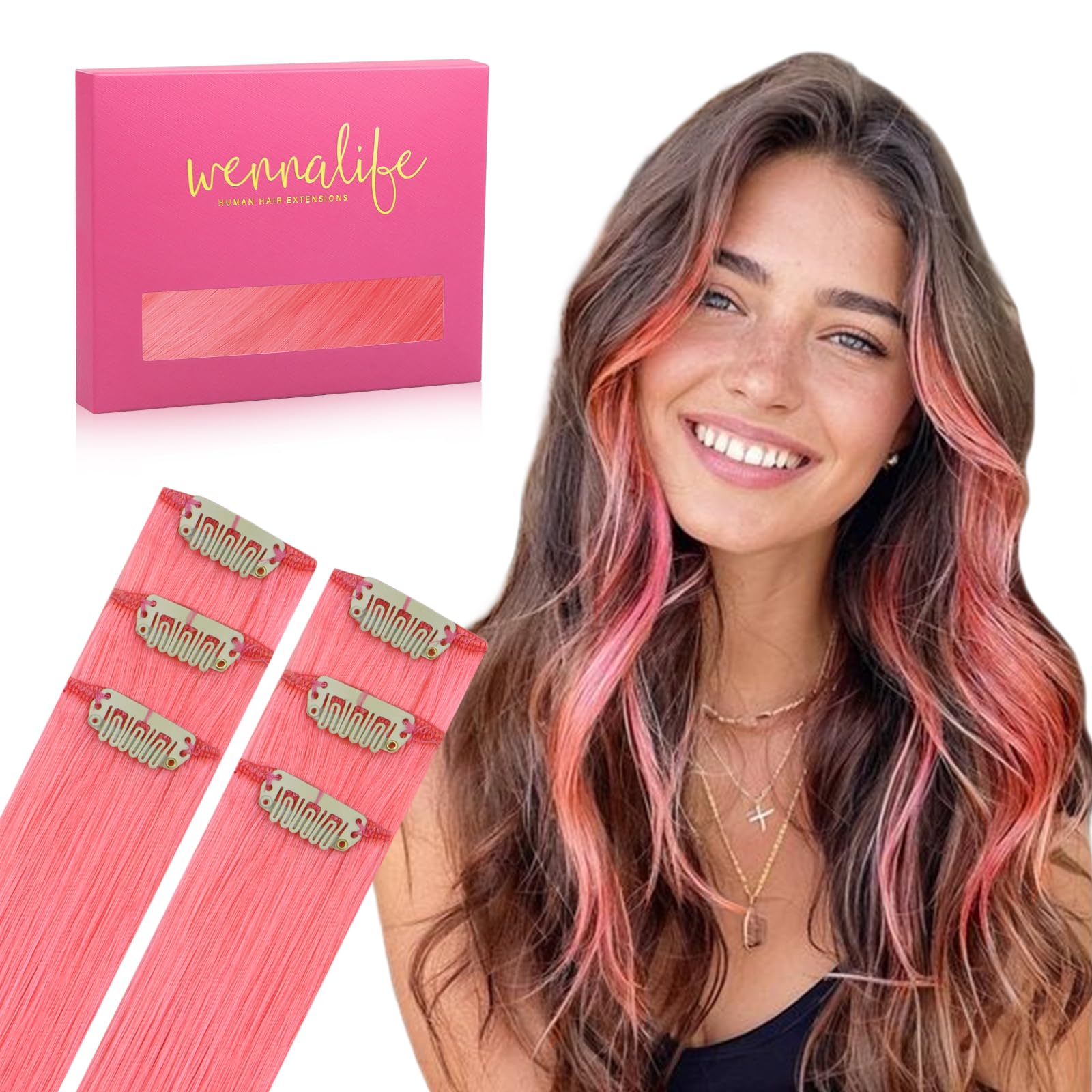 Amazon.com : WENNALIFE Light Pink Clip in Hair Extensions Real Human ...