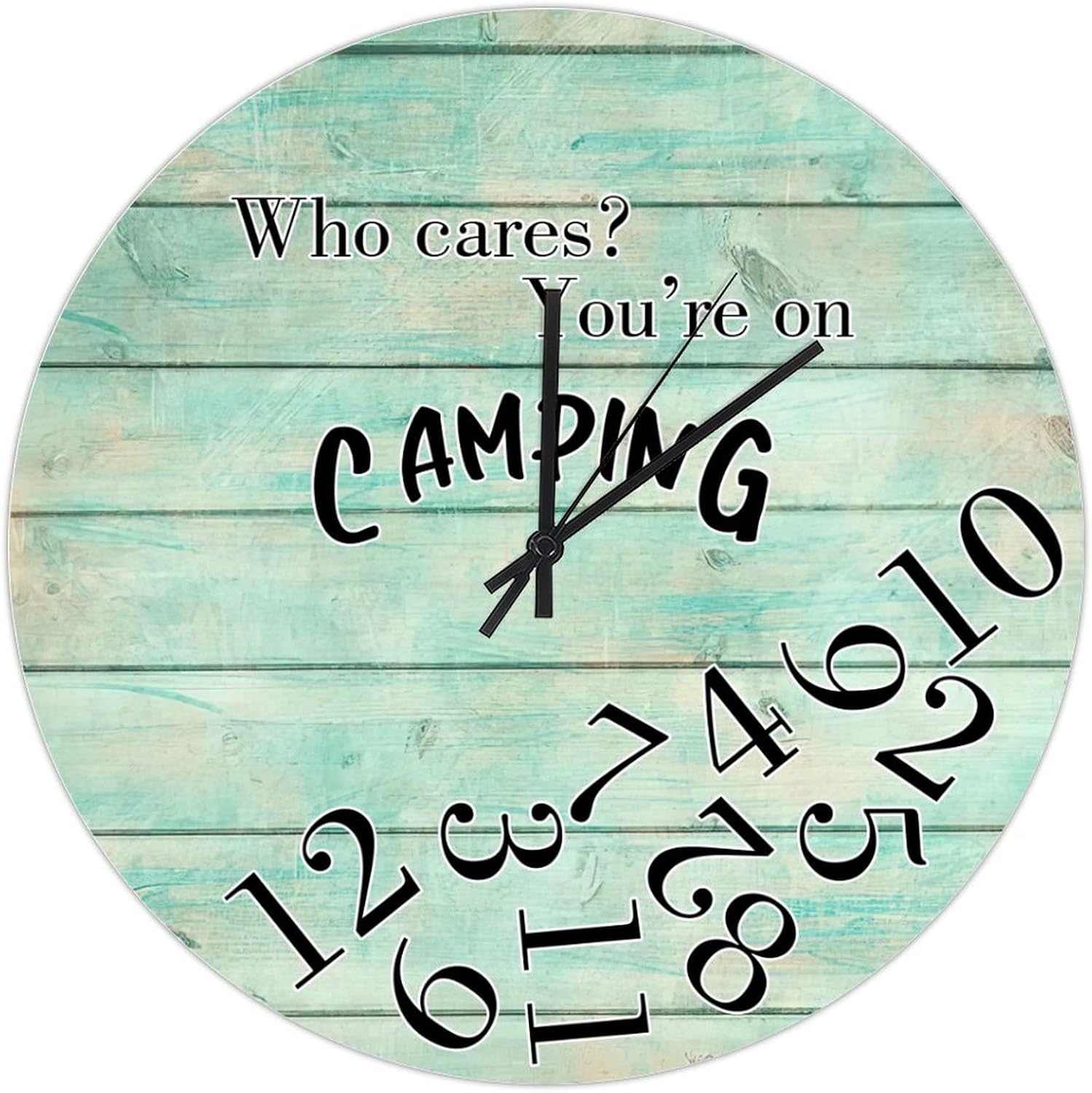 Amazon.com: 10in Wall Clock Who Cares You’re on Camping Wooden Wall ...