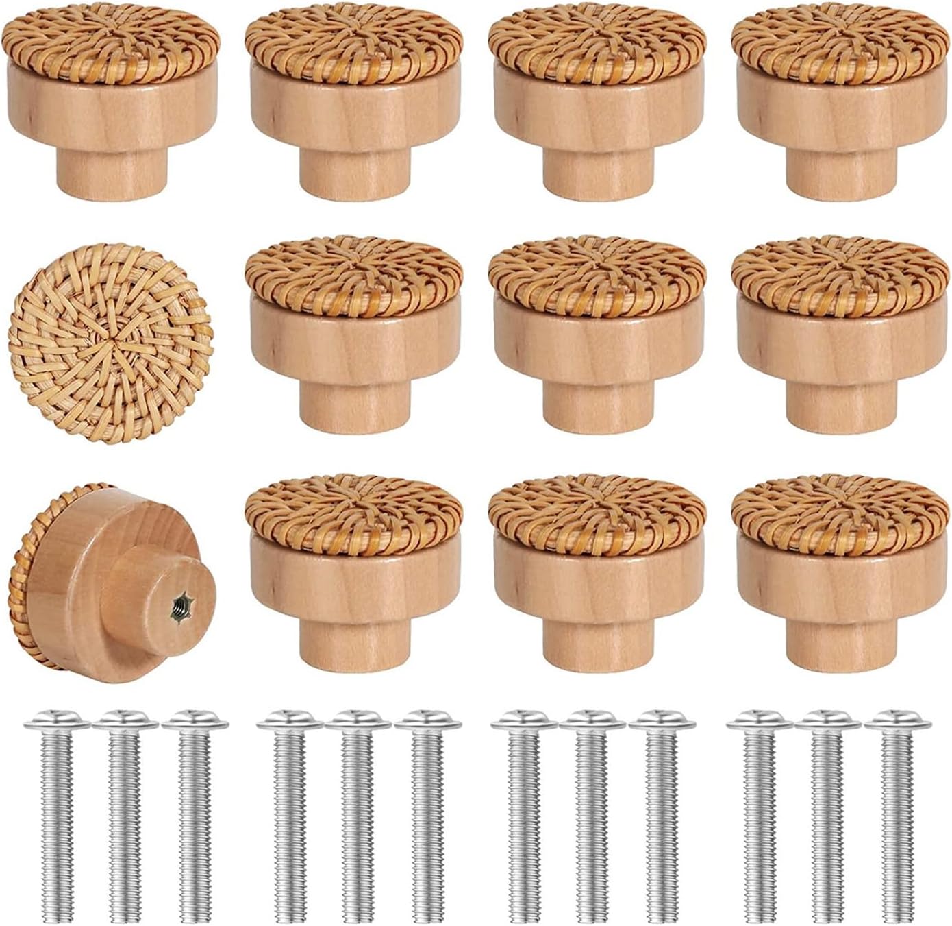 12Pcs Rattan Cabinet Knobs, BetterJonny Boho Drawer Knobs Wooden Knobs ...