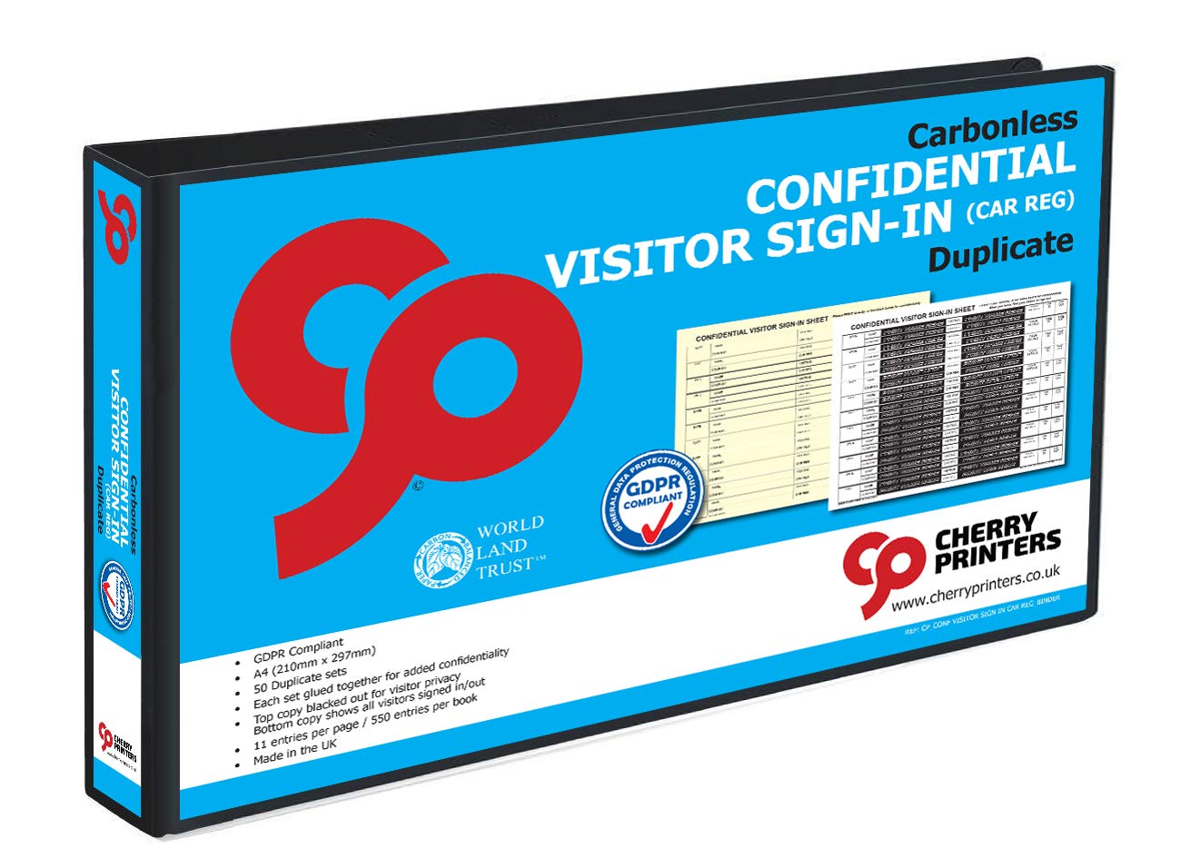 Cherry Confidential Visitor Sign in (Car Reg) Ring Binder with ...