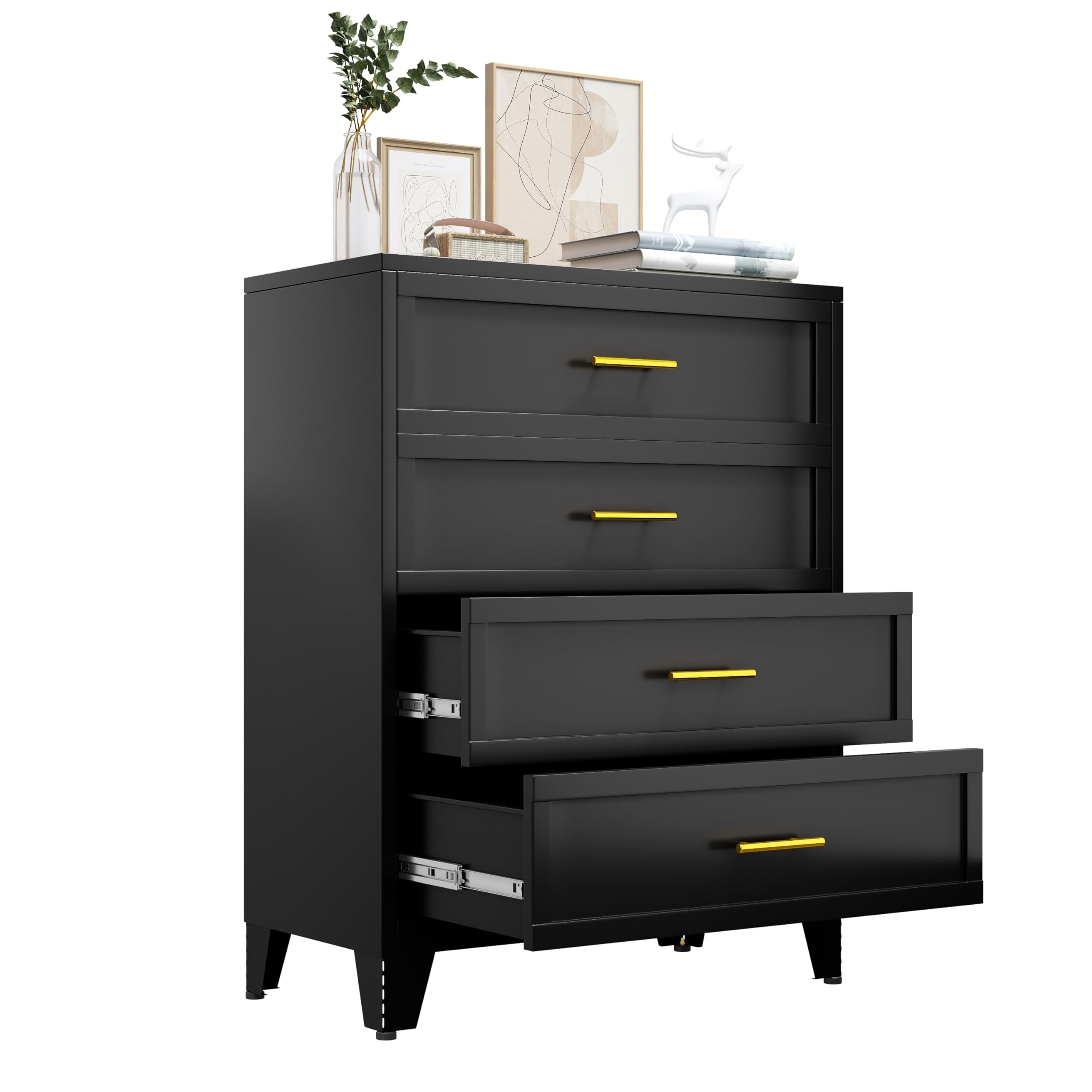 Amazon.com: KAIFAM 4 Drawer Dresser, Tall Black Dresser for Bedroom ...