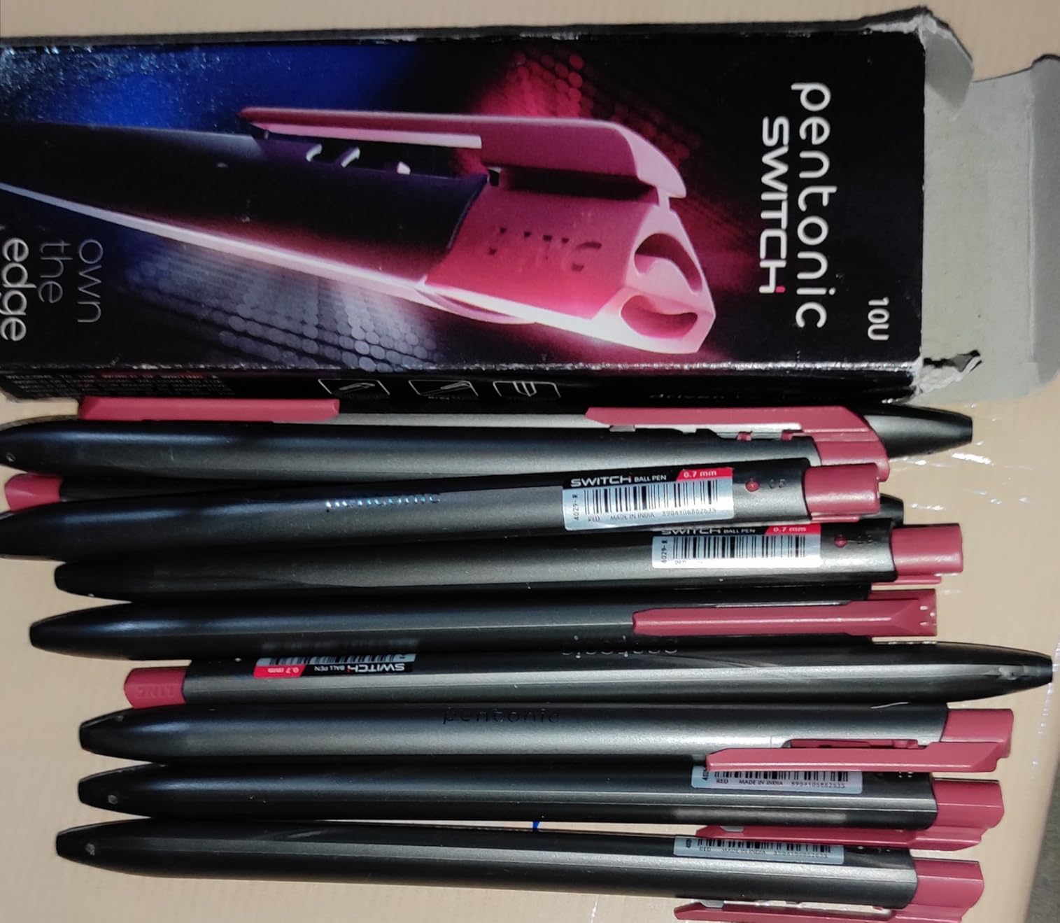 Pentonic 0.7mm Switch Retractable Ball Point Pen | Red Ink | Pack of 10 ...