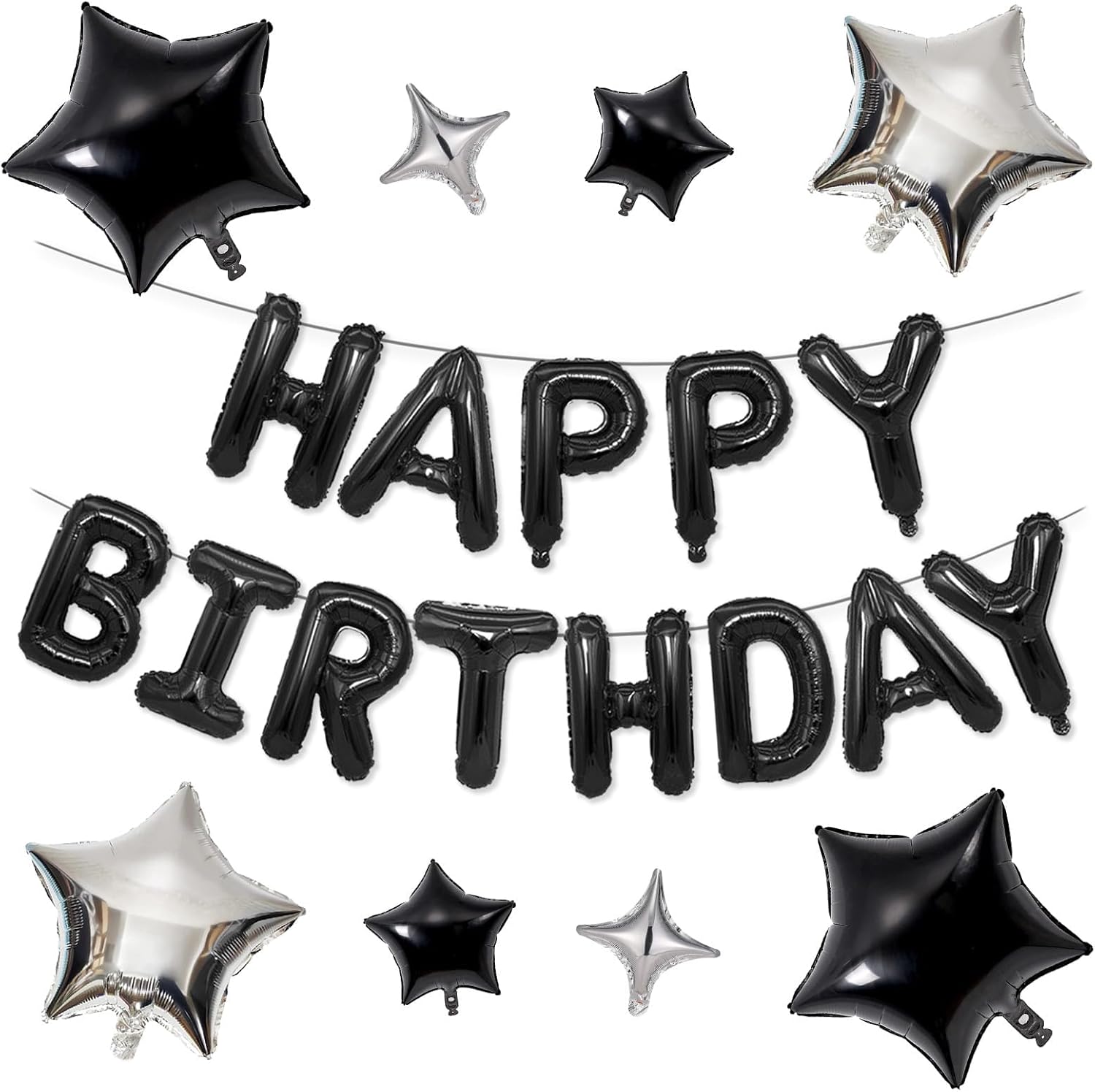 Amazon.com: Happy Birthday Balloons Banner, Black Happy Birthday Foil ...
