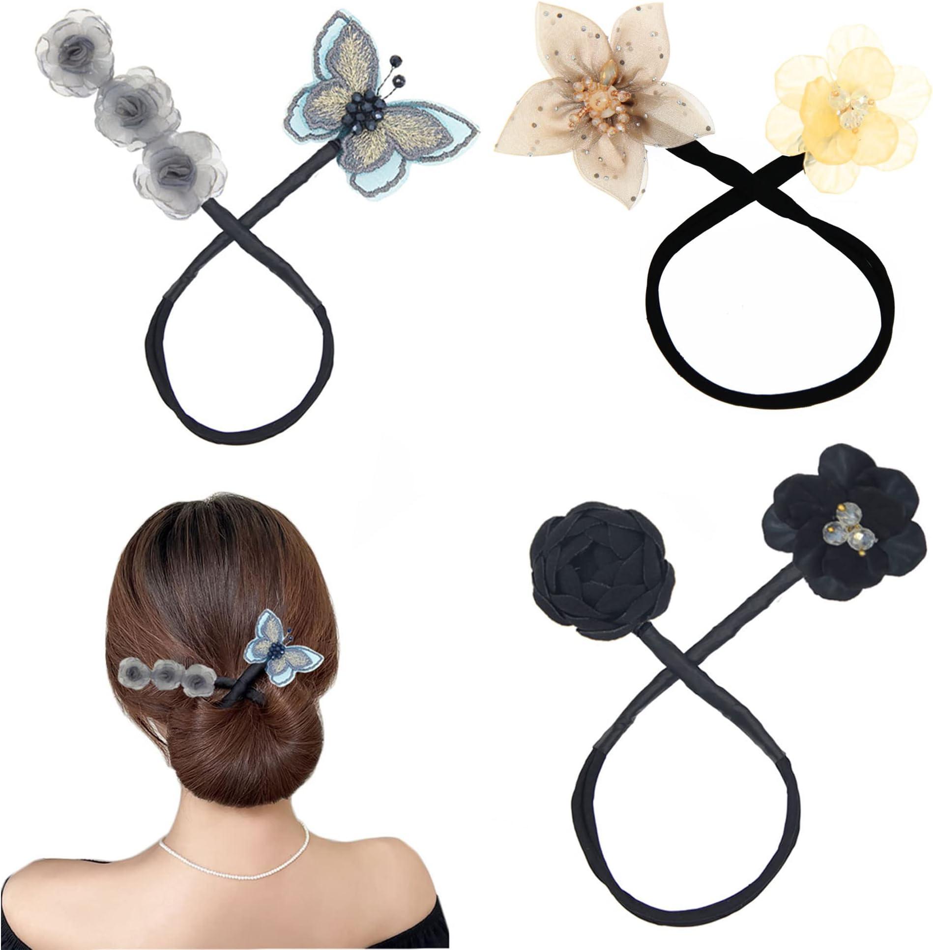 Amazon.com: Delicate Shining Flowers Hair Bun Maker for Elegant, Deft ...