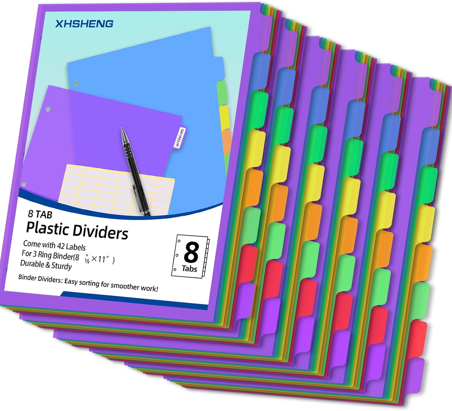 Amazon.com : Binder Dividers for 3 Ring Binder,8 Tab Plastic File ...