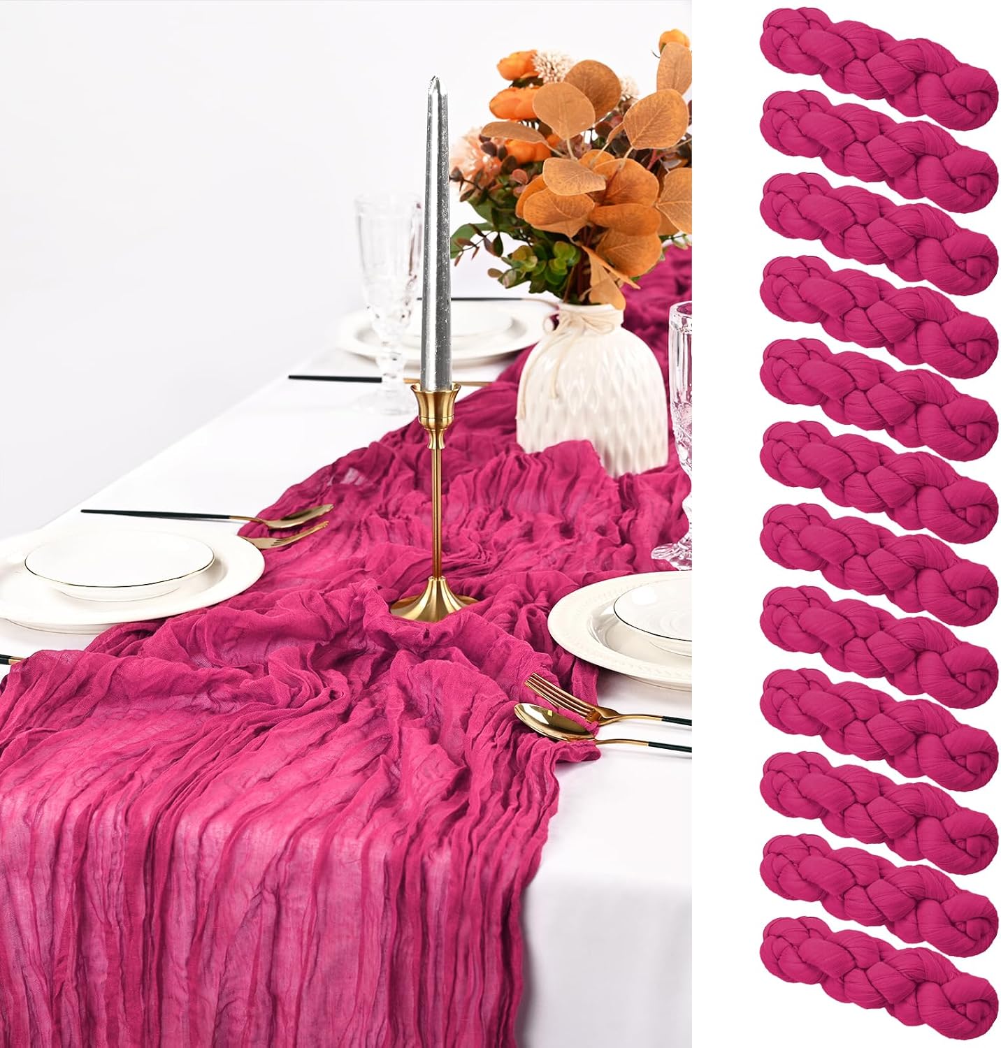 Amazon.com: 12 Pack Hot Pink Table Runner, 10FT Cheesecloth Table ...