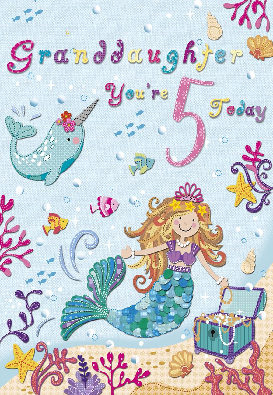Noel Tatt Granddaughter 5th Birthday Card - Age 5 - Mermaid, Treasure ...