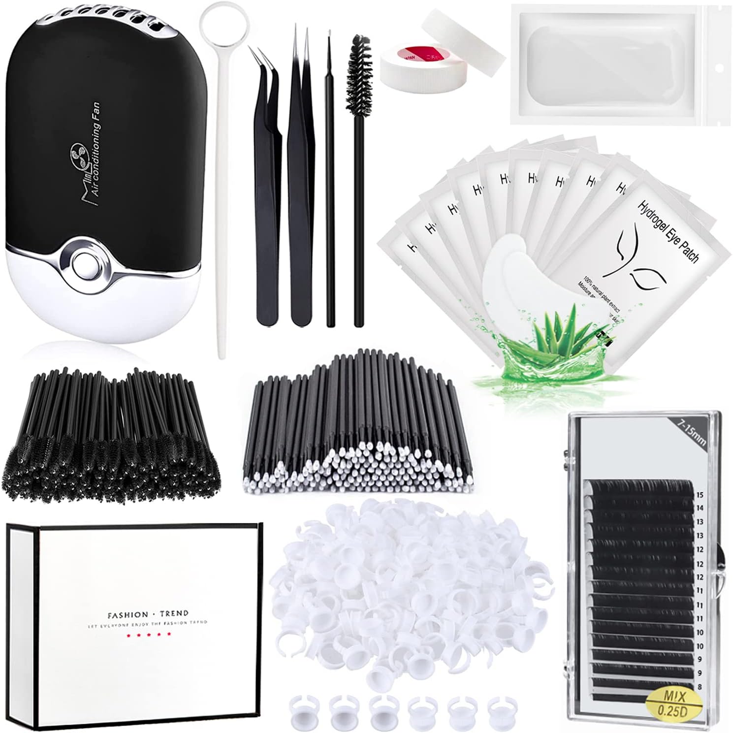 Amazon.com: Eyelash Extension Supplies Kit with Individual Lash 0.07D Curl Mix 7-15mm USB Lash ...