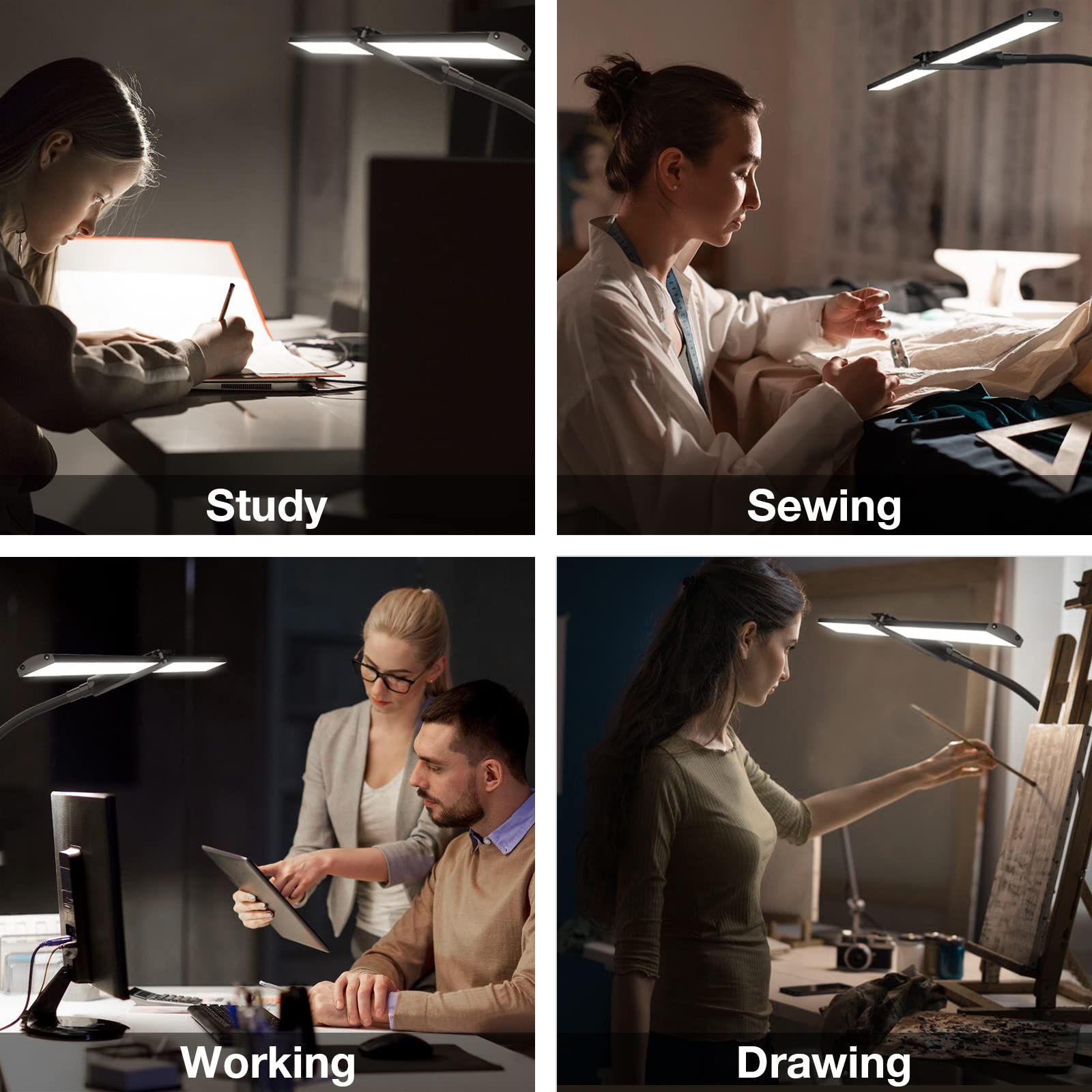 Hensam LED Desk Lamp for Home Office,Bright Double Head Desk Lamp with ...