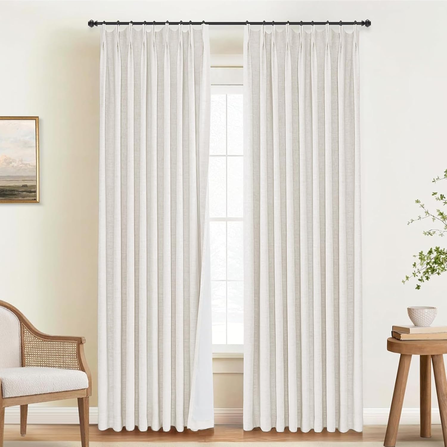 INOVADAY 100% Blackout Curtains for Bedroom, Pinch Pleated Linen ...