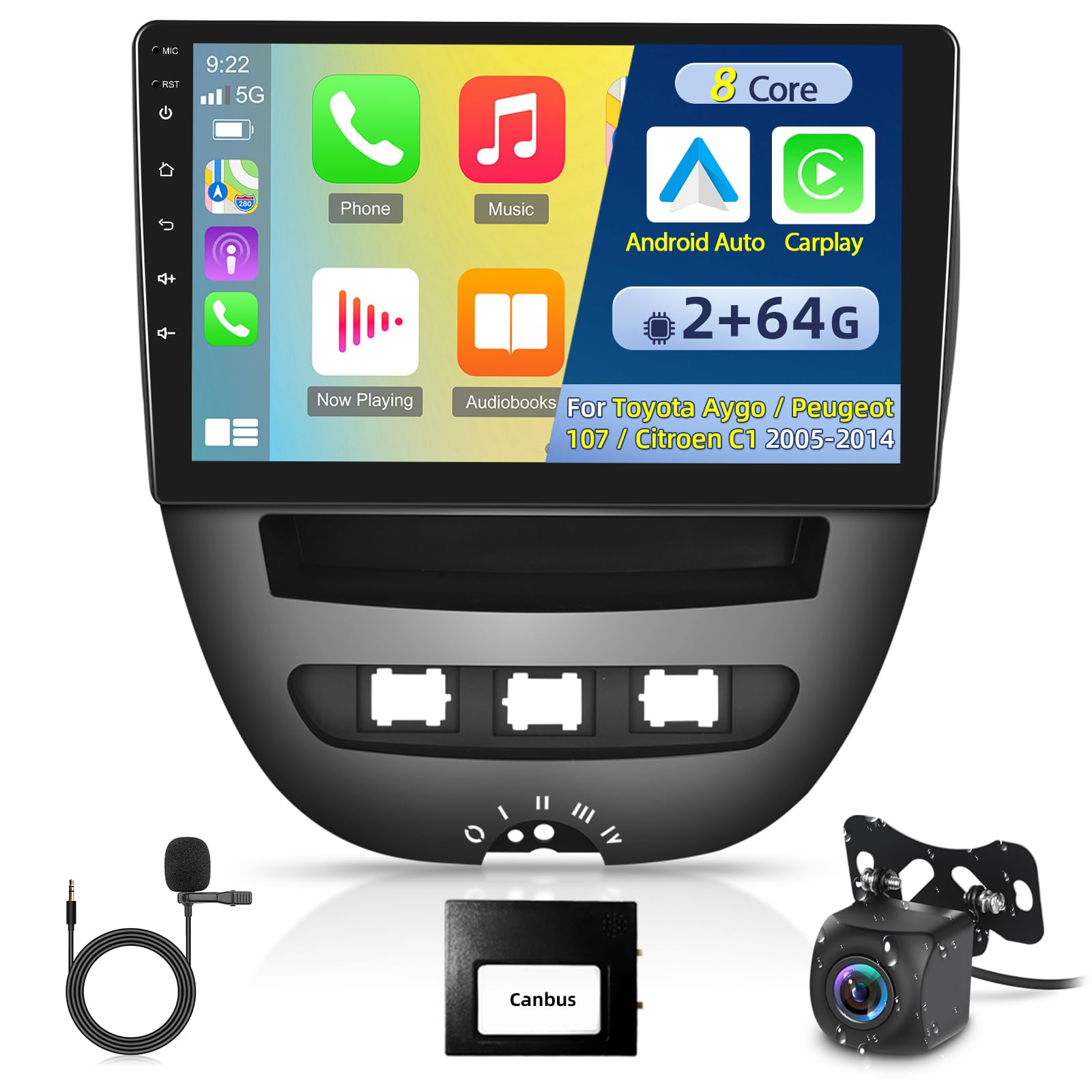 [8 Core 2G+64G] Car Radio for Toyota Aygo/Peugeot 107/ Citroen C1 2005 ...