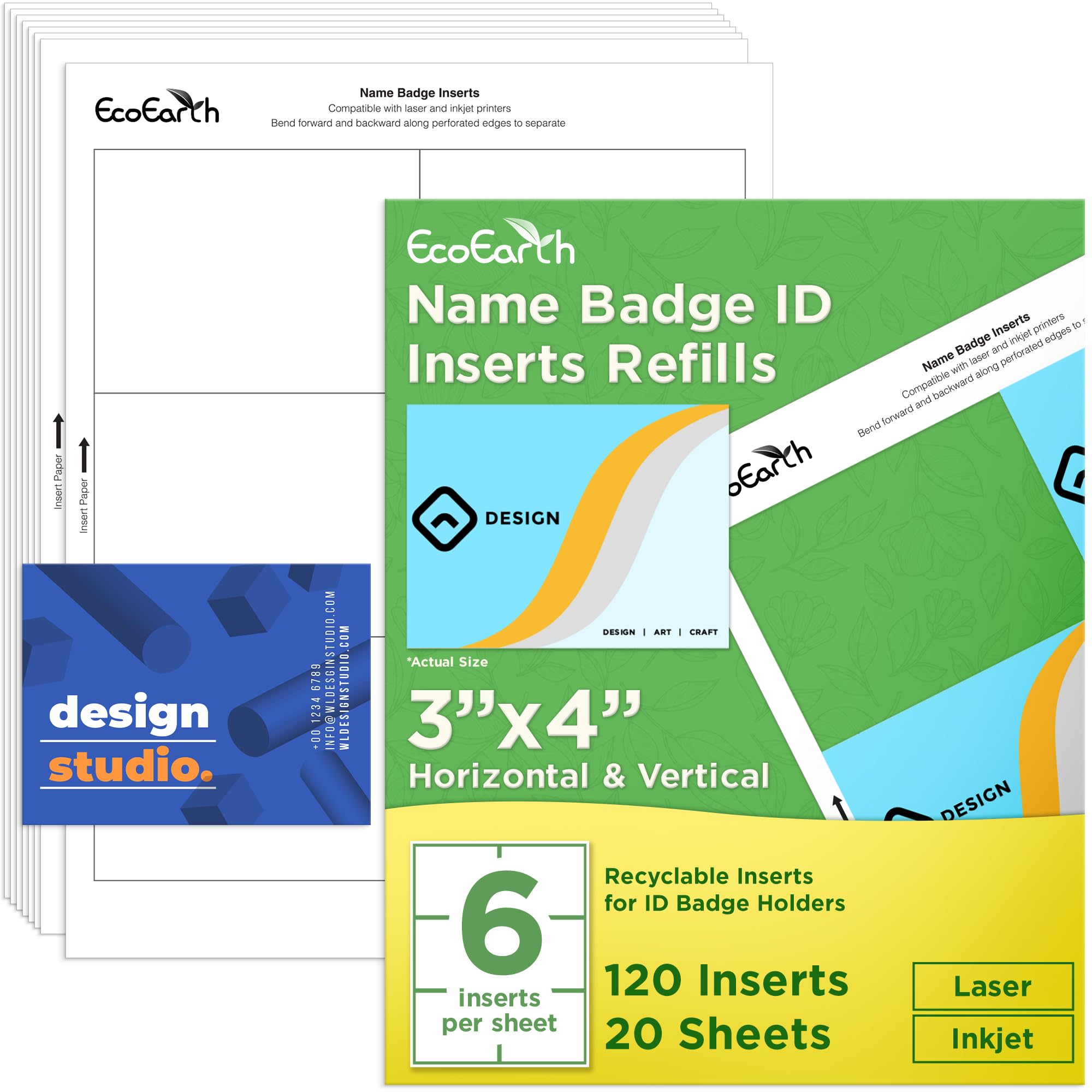 Snapklik.com : Name Badge Inserts - 3x4 Inches, 120 Cards, 20 Sheets ...