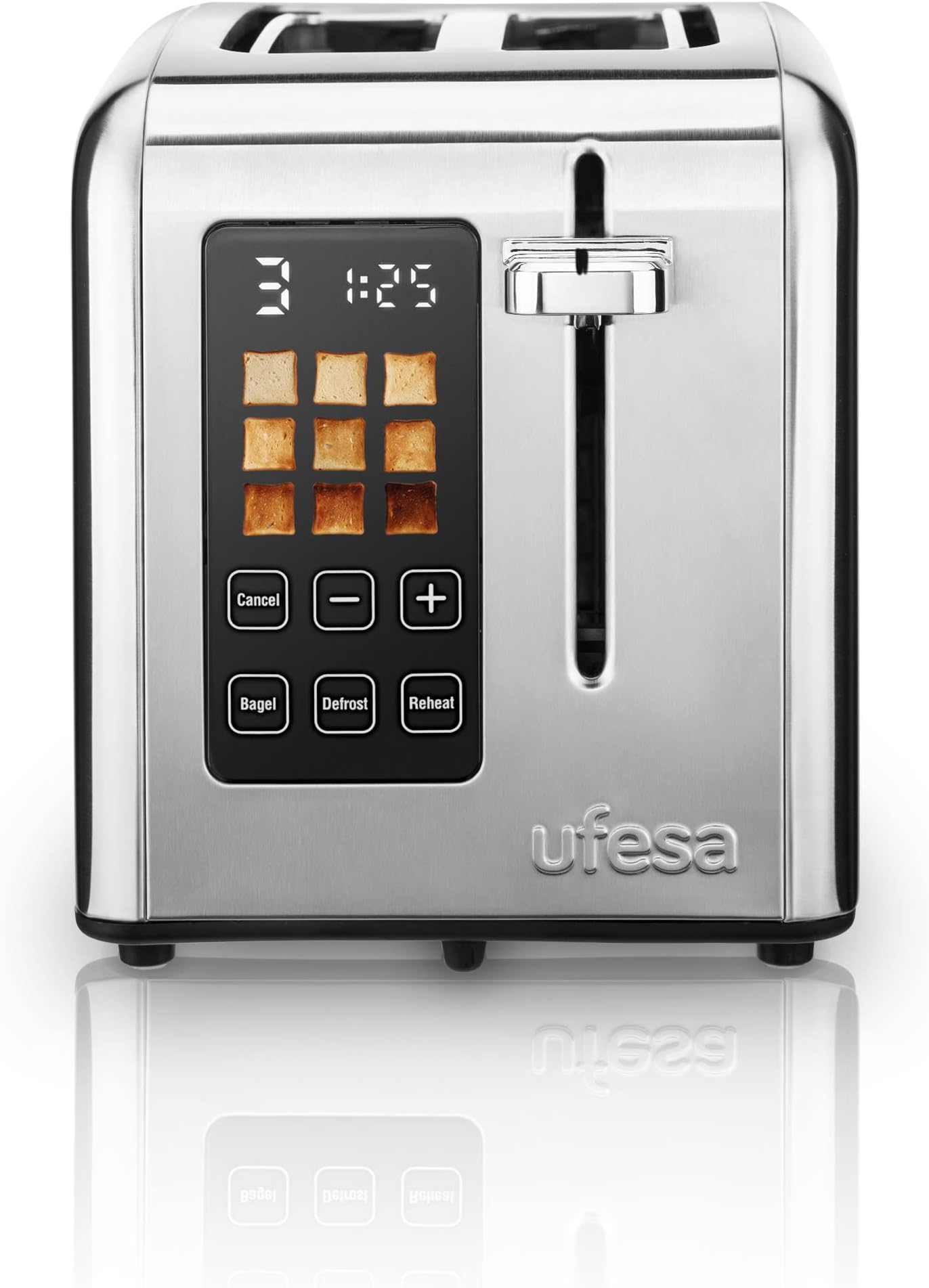 Ufesa Digital Future Toaster Edelstahl mit 2 Scheiben, 950W Leistung, 9 ...