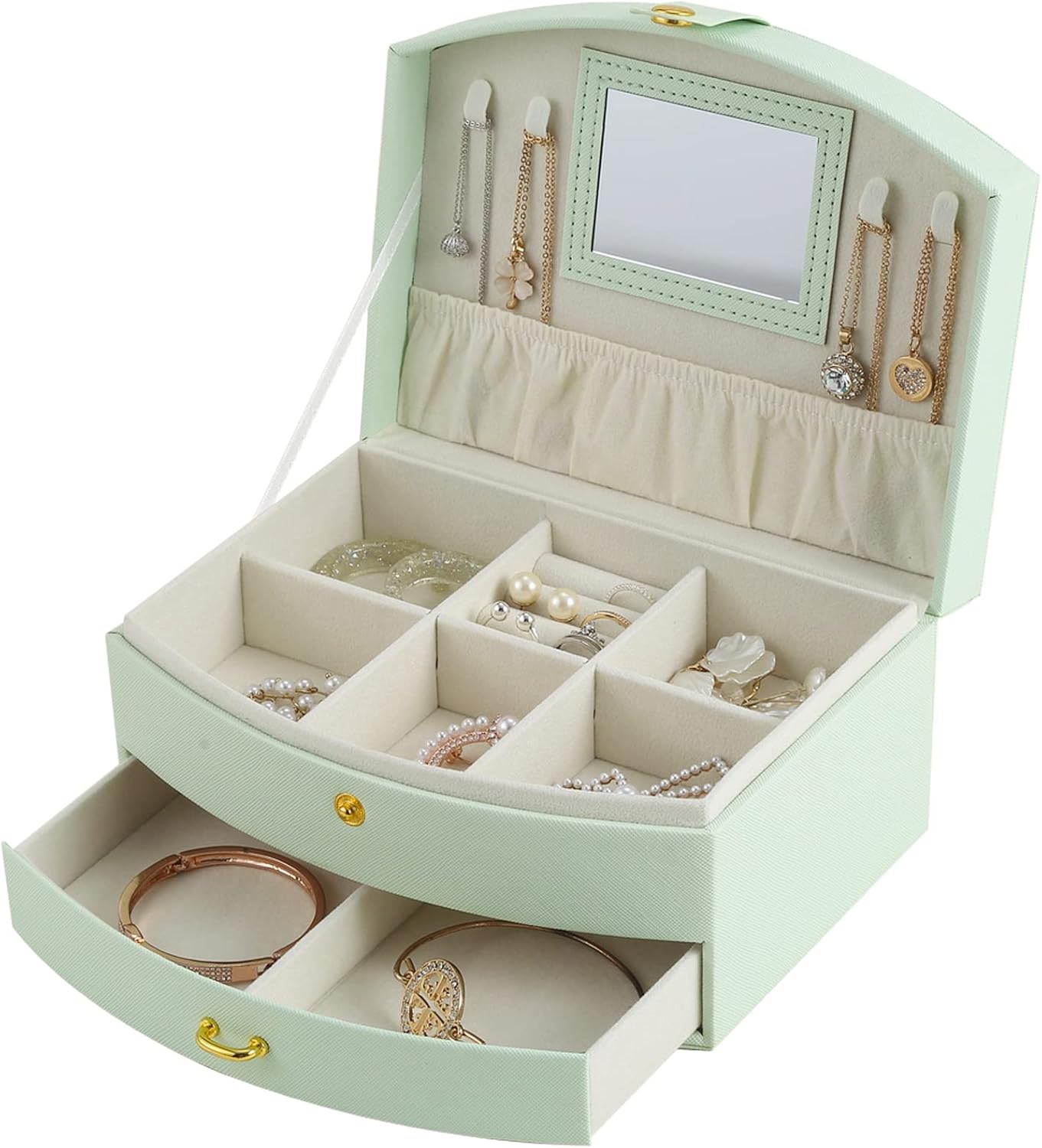 Amazon.com: XZUZ ladies jewellery box with mirror, two tiered travel ...