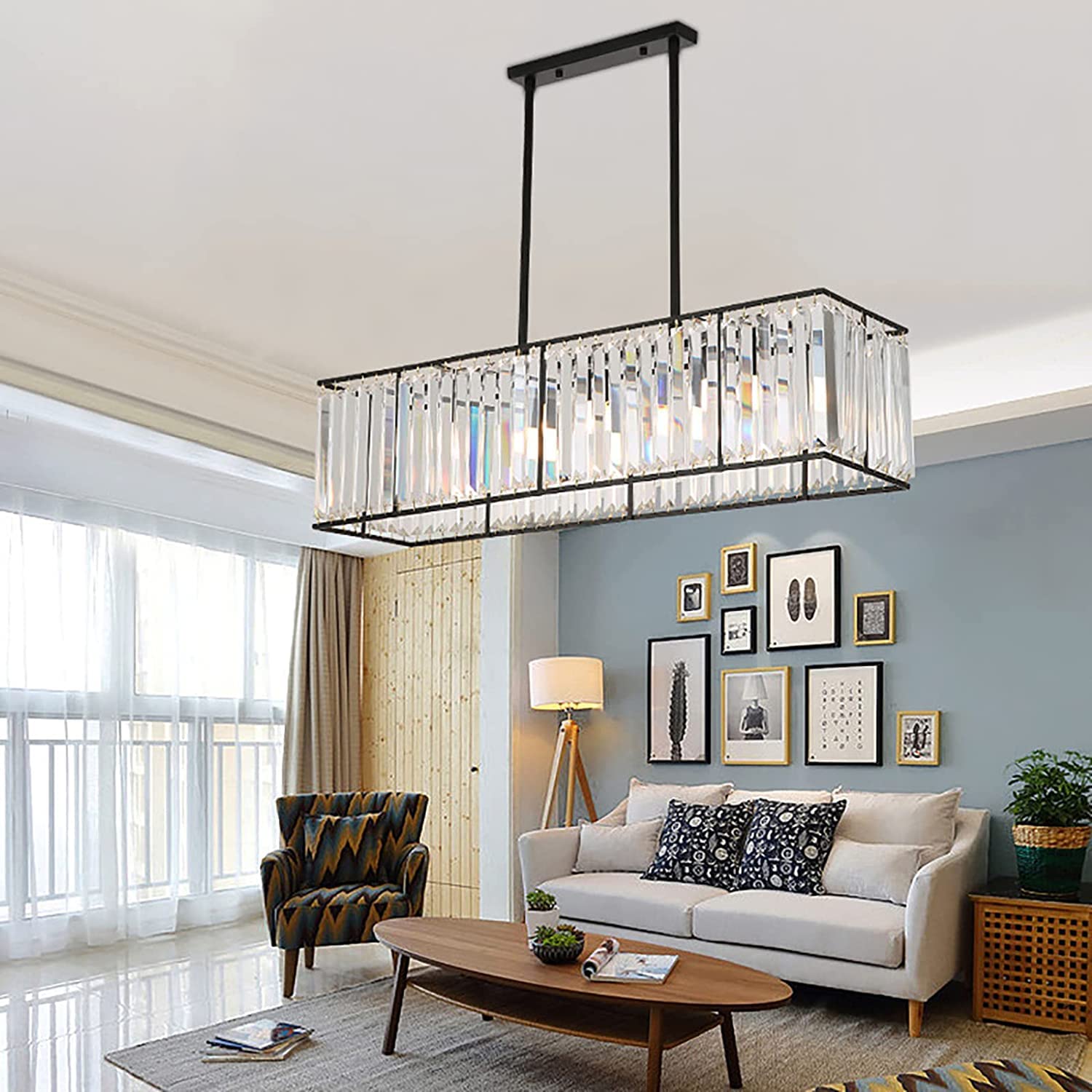 Rectangular Glass Chandelier Black Rectangle Modern Farmhouse Frosted