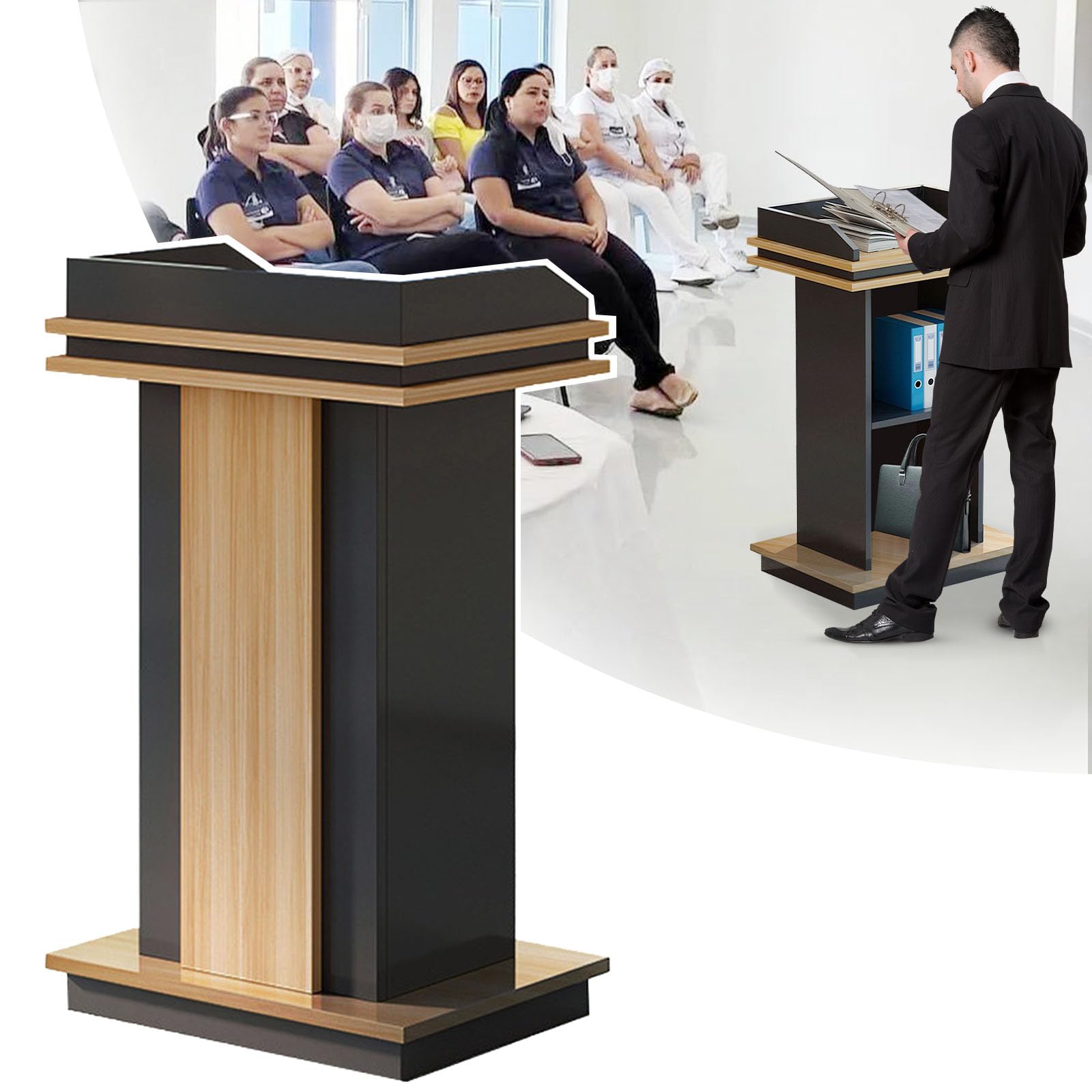 Amazon.com: Podium Stand for Conference Room, Wood Podium with Double ...