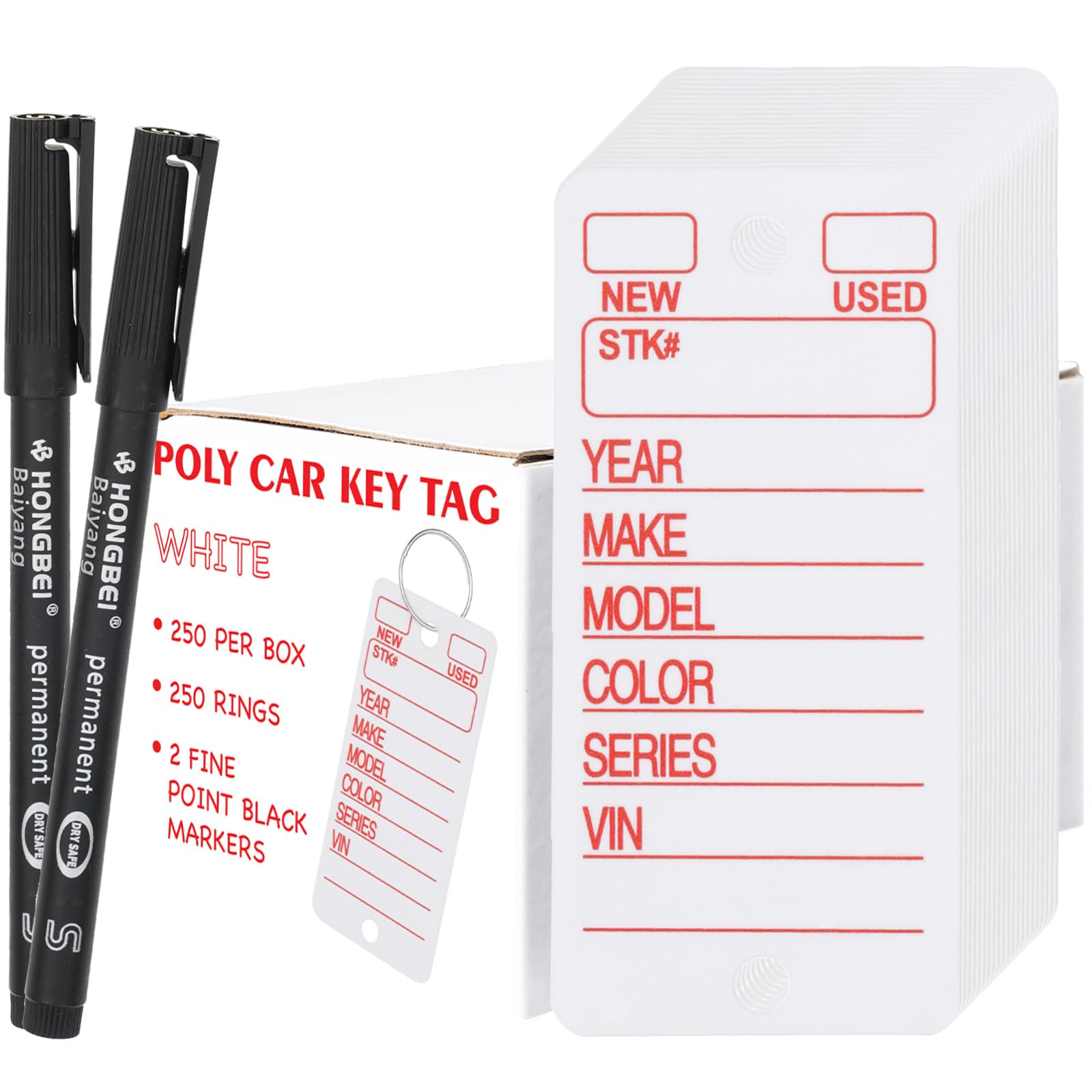 Amazon.com: Poly Key Tags 250 Pcs, Thicken Car Key Tags with 250 Rings ...