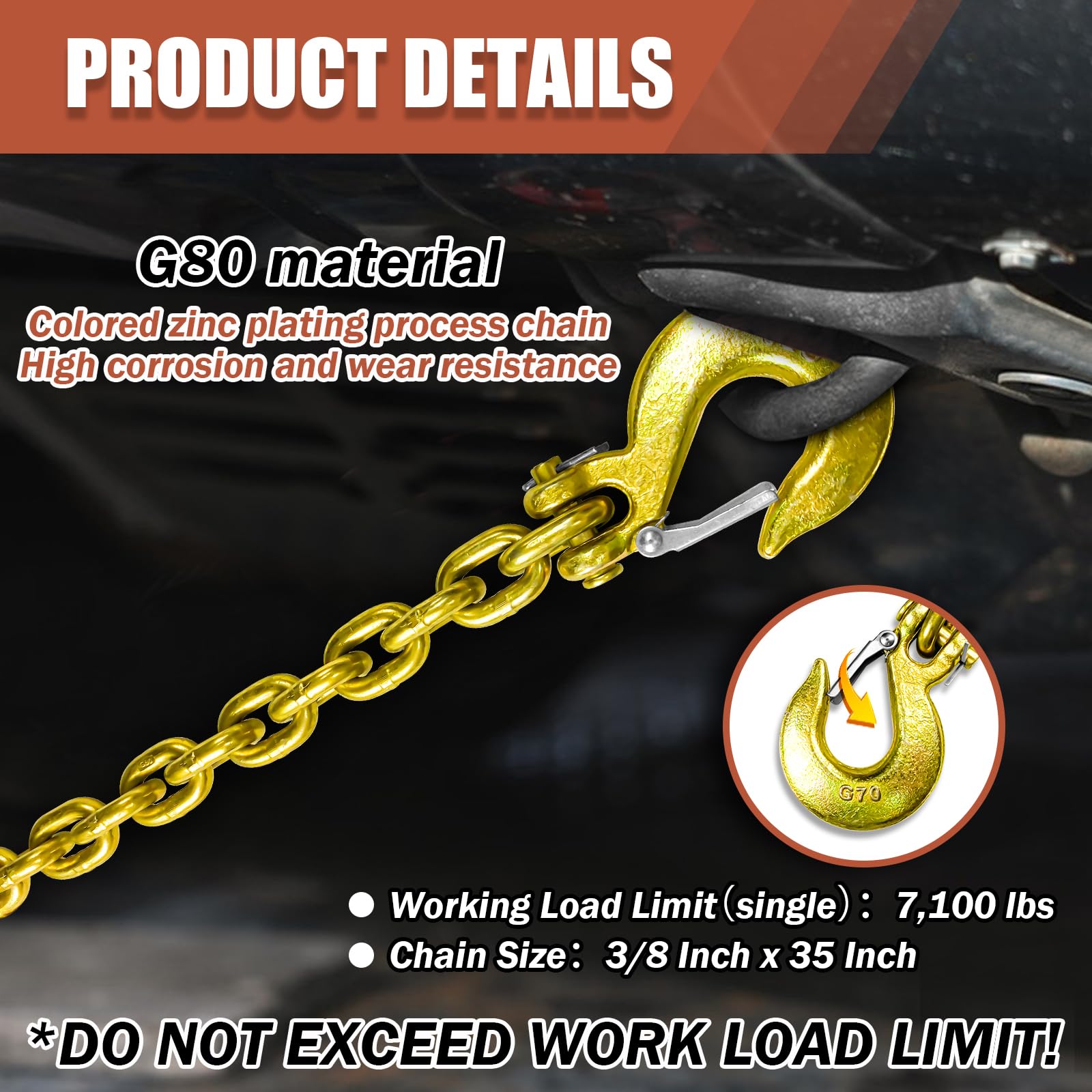 Heavy Duty Towing Chains 3/8" Heavy Duty Trailer Safety Chains - 7100 ...