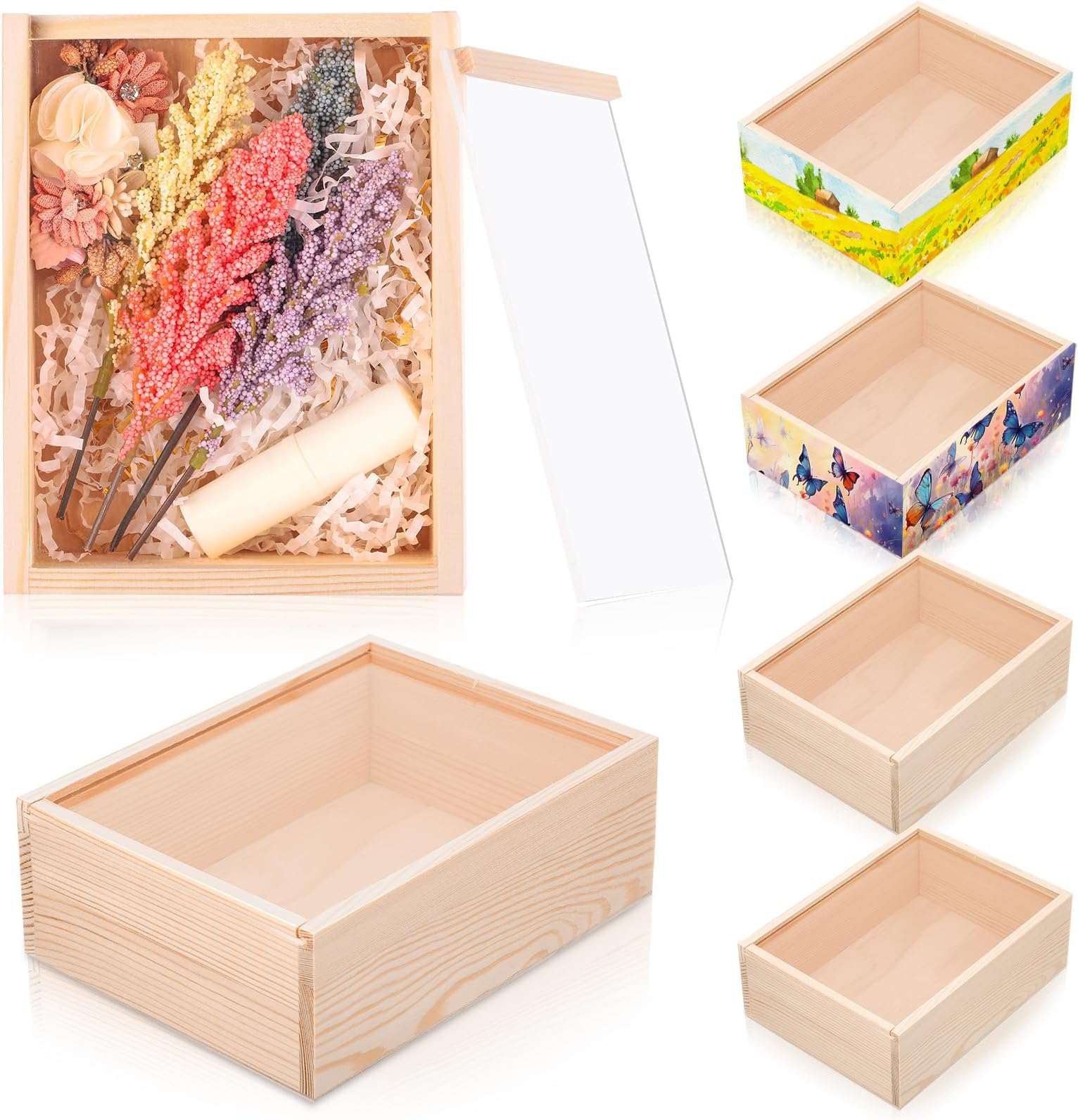 Amazon.com: Acrux7 12 Pack Unfinished Wood Boxes, 6.3x4.9x1.8 Inch ...