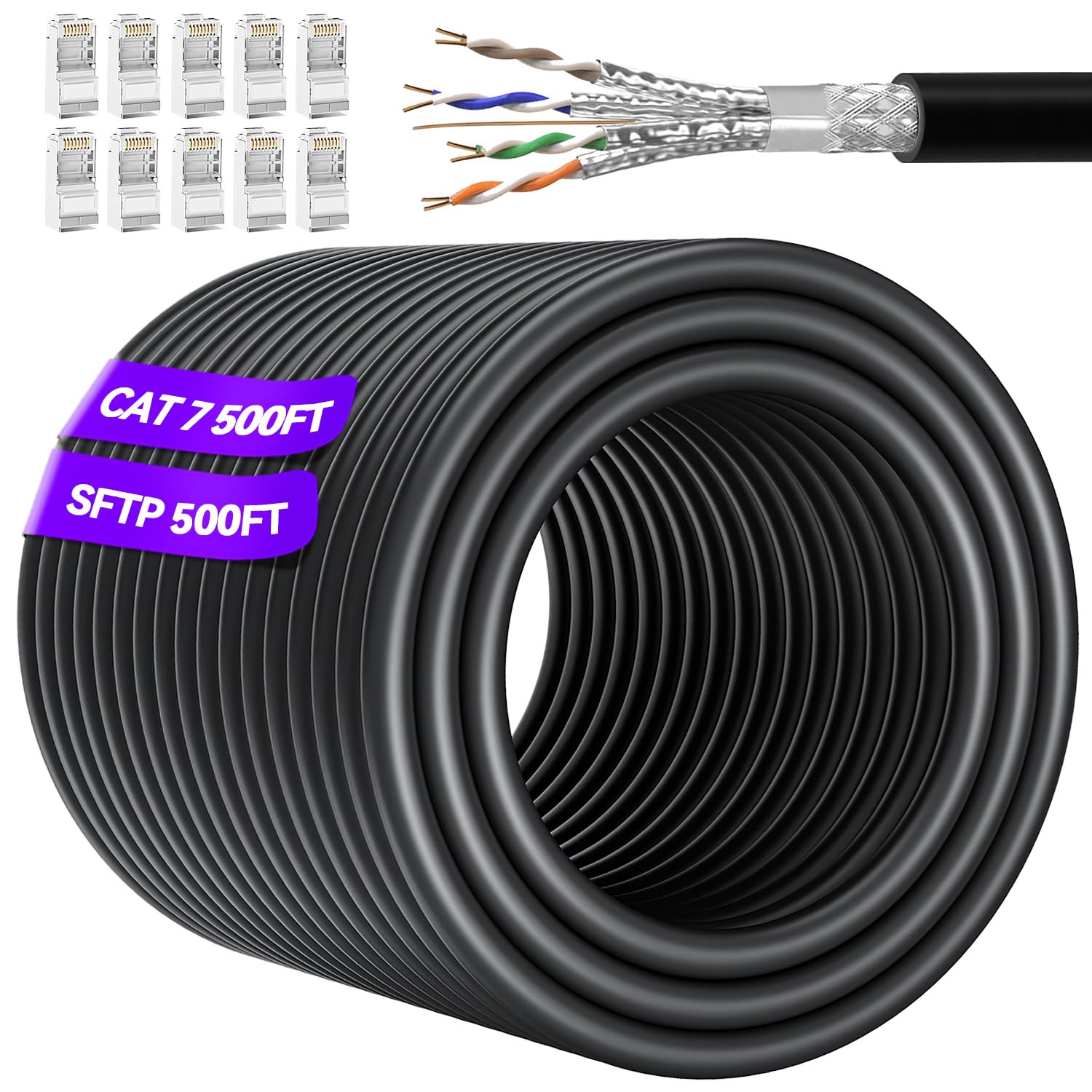 Cat 7 Ethernet Cable Outdoor 500ft, 24AWG High Speed Network Patch ...