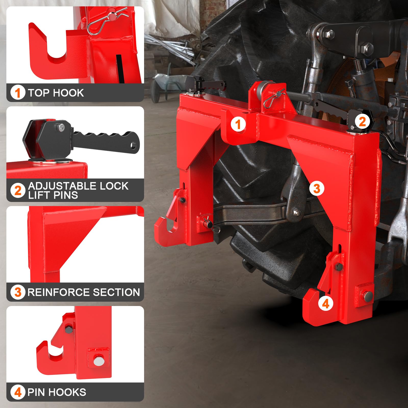 Snapklik.com : Red Heavy Duty 3 Point Quick Hitch Adaption, 3000 Lbs ...