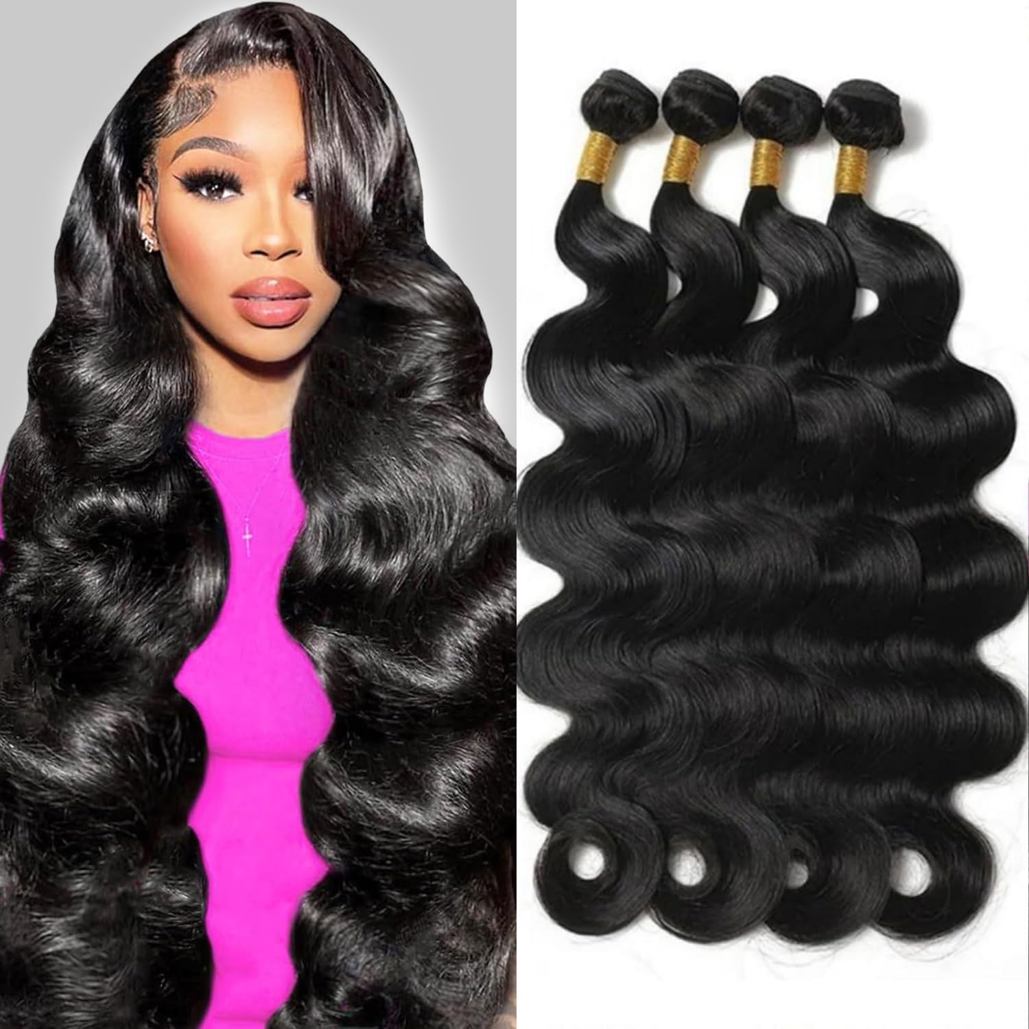 Amazon.com: Water Wave Bundles with Closure Human Hair Wet and Wavy 14 ...