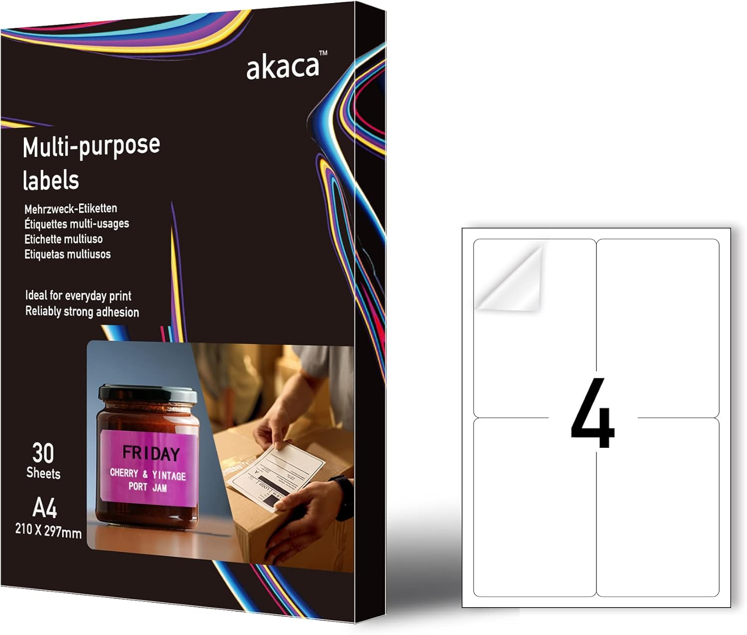 akaca Étiquette Autocollante Mate Blanche A4, 140 x 96 mm, 30 Feuilles, Papier Adhésif ...