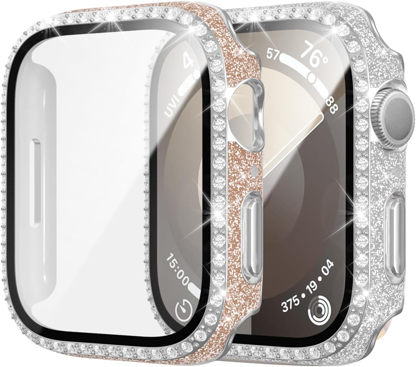 Amazon.com: 2 Pack Bling Case for Apple Watch Series 9/8/7 Tempered ...