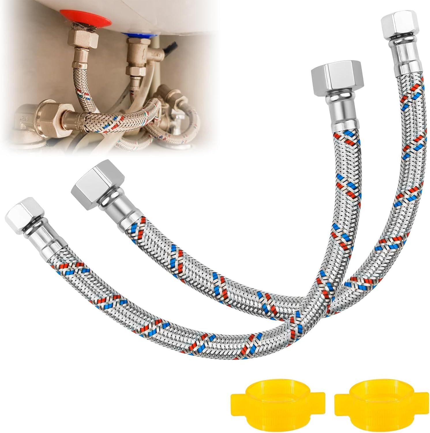 2PCS Toilet Water Supply Lines for Kitchen Sink Hose - 12" X G 3/8, 9/ ...