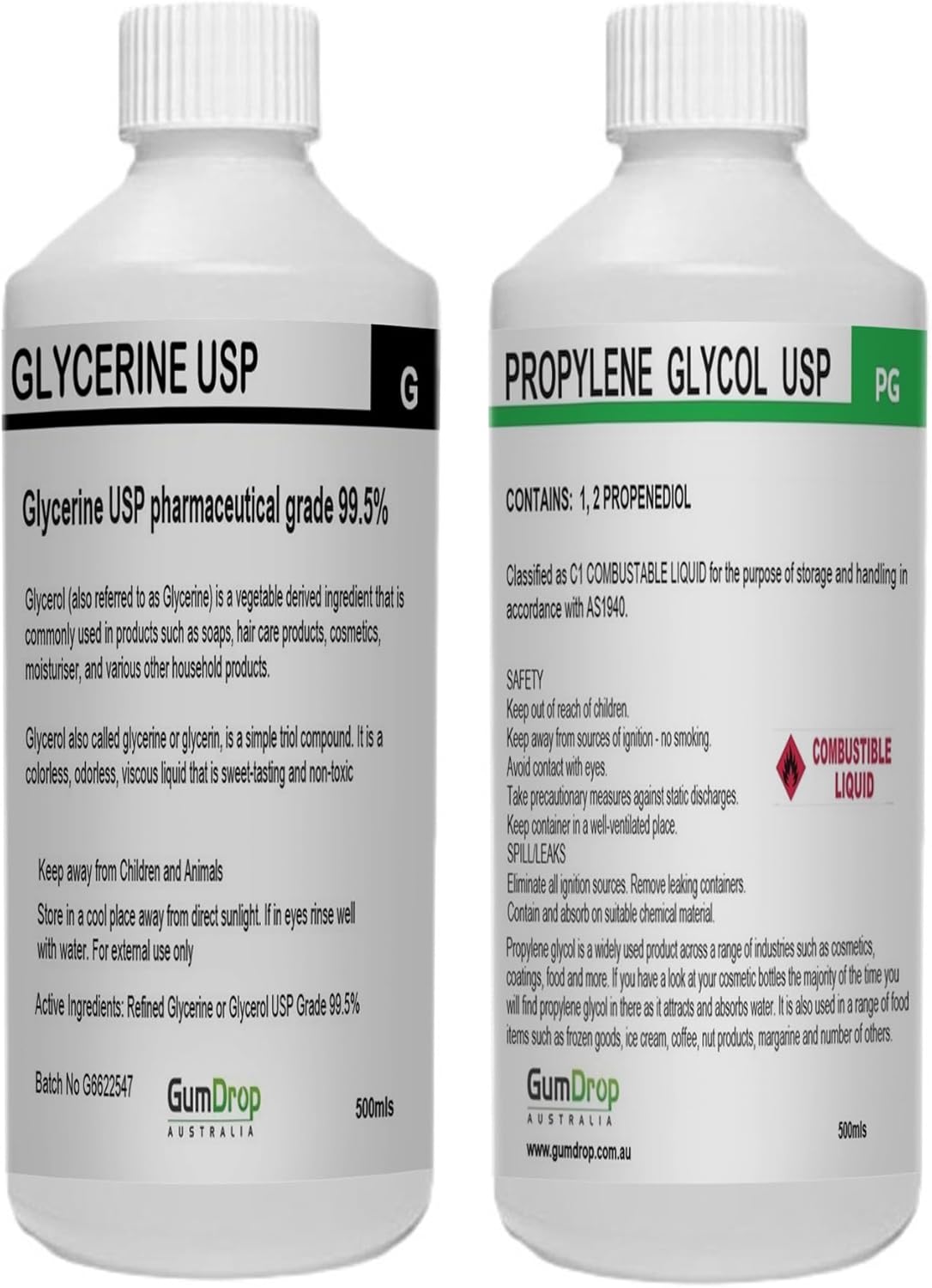 Propylene Glycol USP & Glycerine Refined USP Pharmaceutical Grade 500ml ...