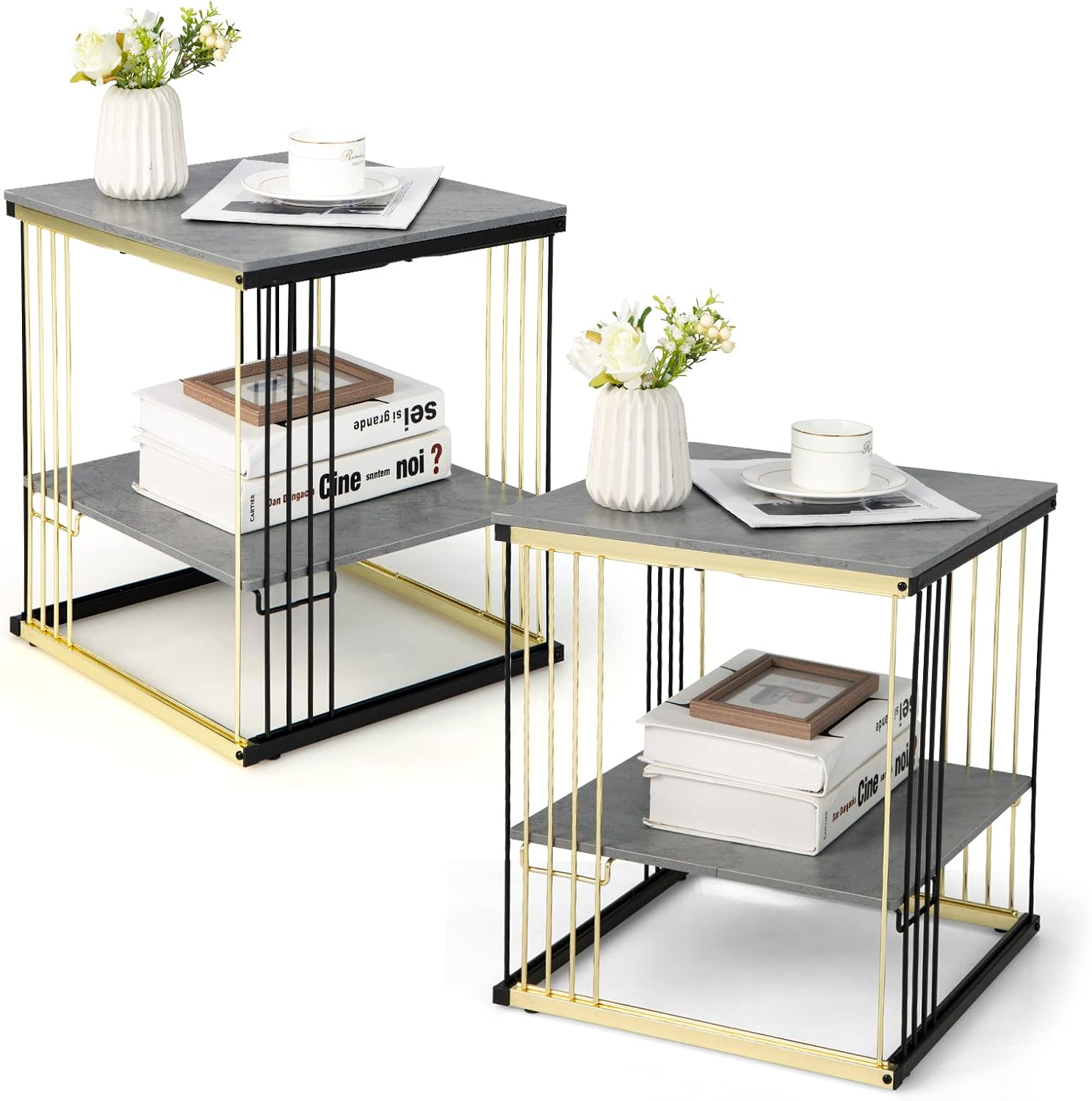 Amazon.com: Giantex Faux Marble End Table Set of 2, Modern Square ...