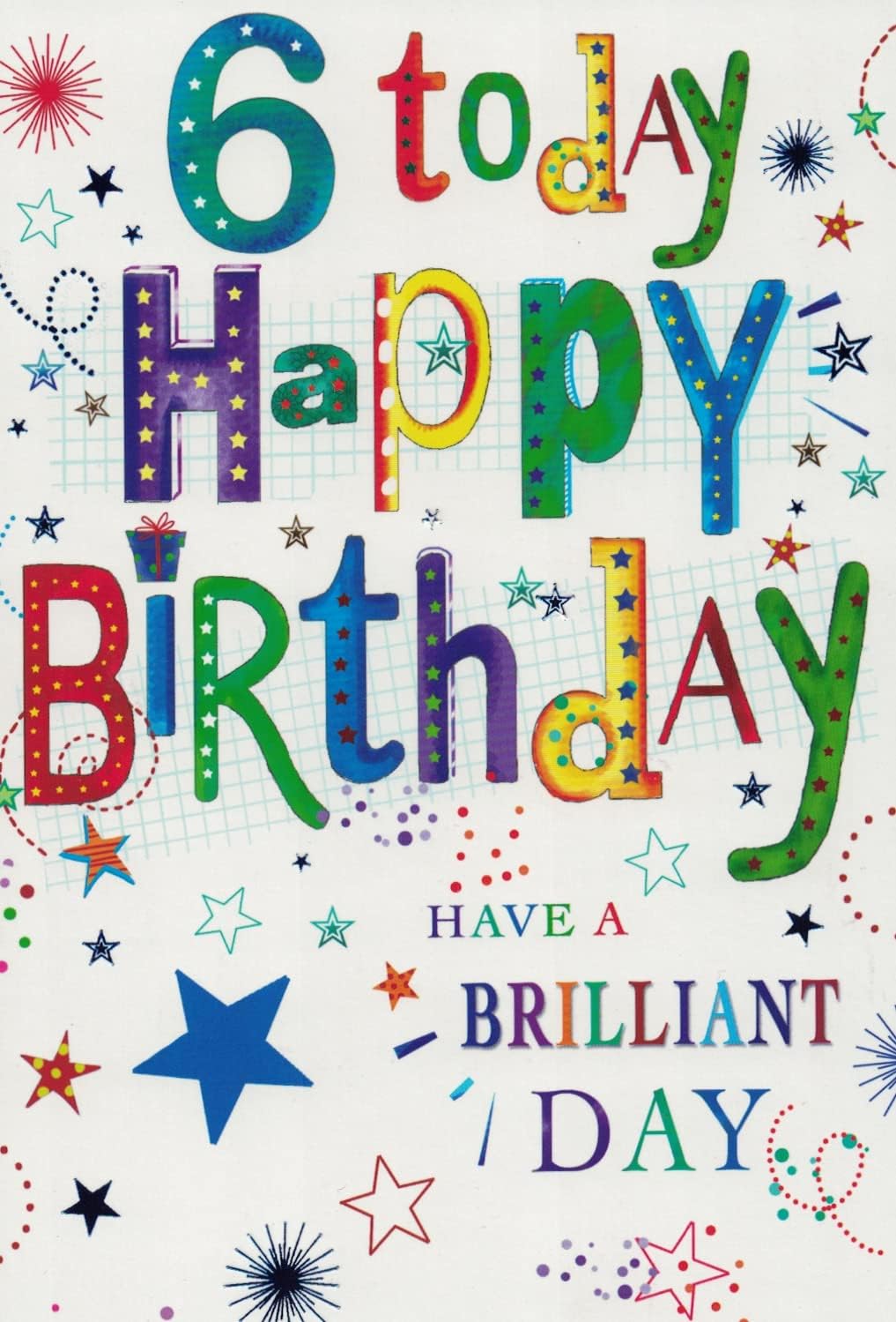 Age 6 Boy Birthday Card - 6th Birthday Multicoloured Writing Stars 7 ...