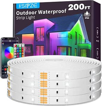 KSIPZE 200ft Outdoor LED Strip Lights,IP68 Waterproof Outside Led Rope ...